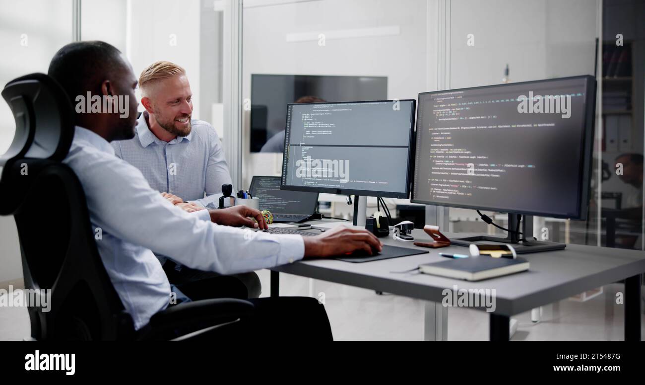 African American Programmer Man Coding On Computer Stock Photo - Alamy