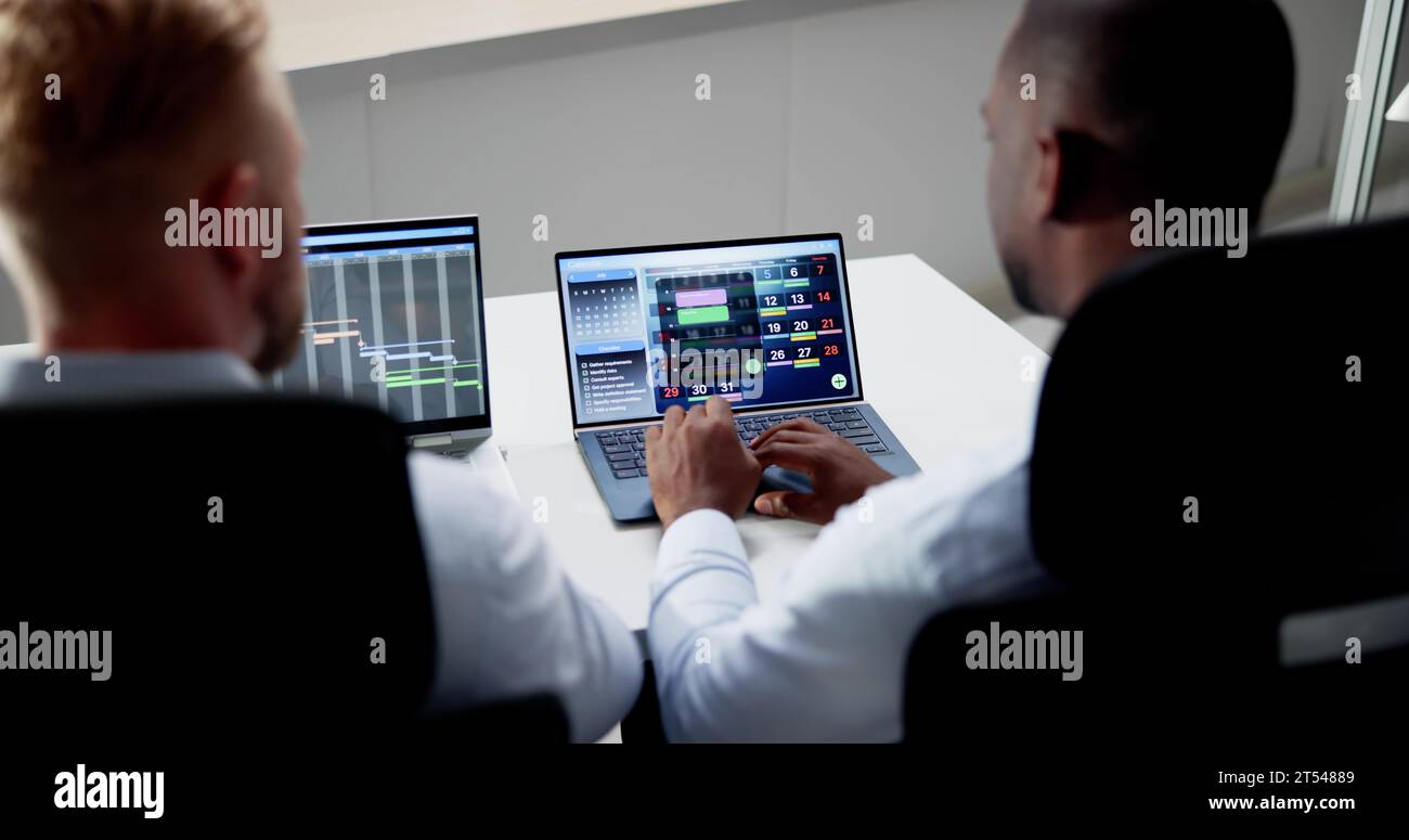 Tech Schedule List On Computer Screen. Gantt Calendar Stock Photo - Alamy