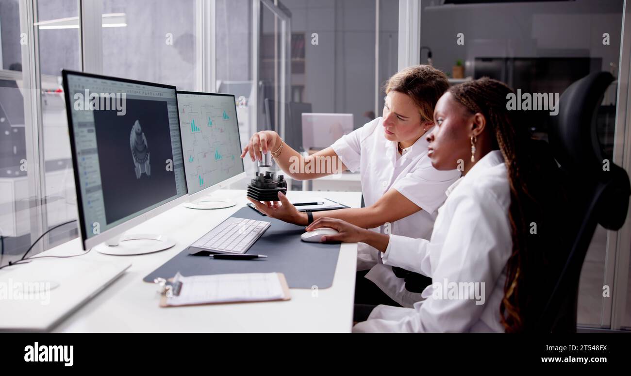 Factory Engineers Doing Industrial Research. 3D Manufacturing Stock ...