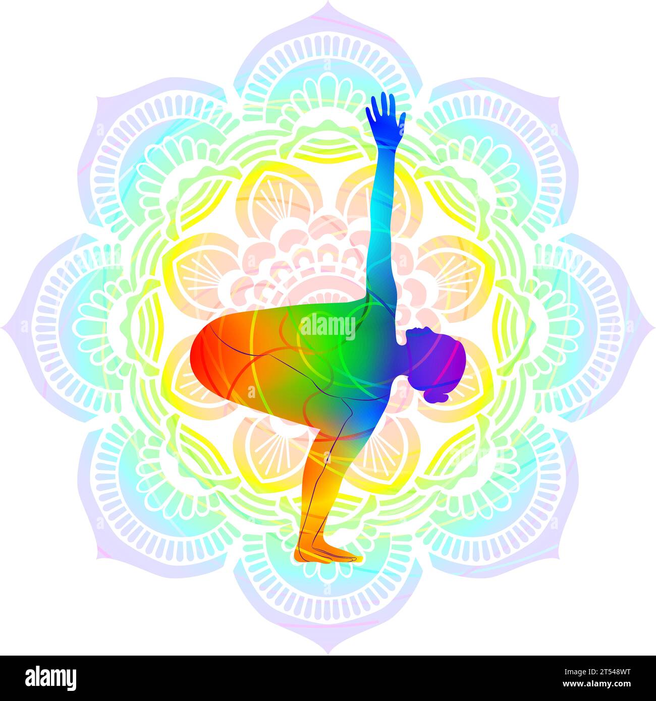 Colorful silhouette of Utthita Parivritta Utkatasana. Revolved Chair ...