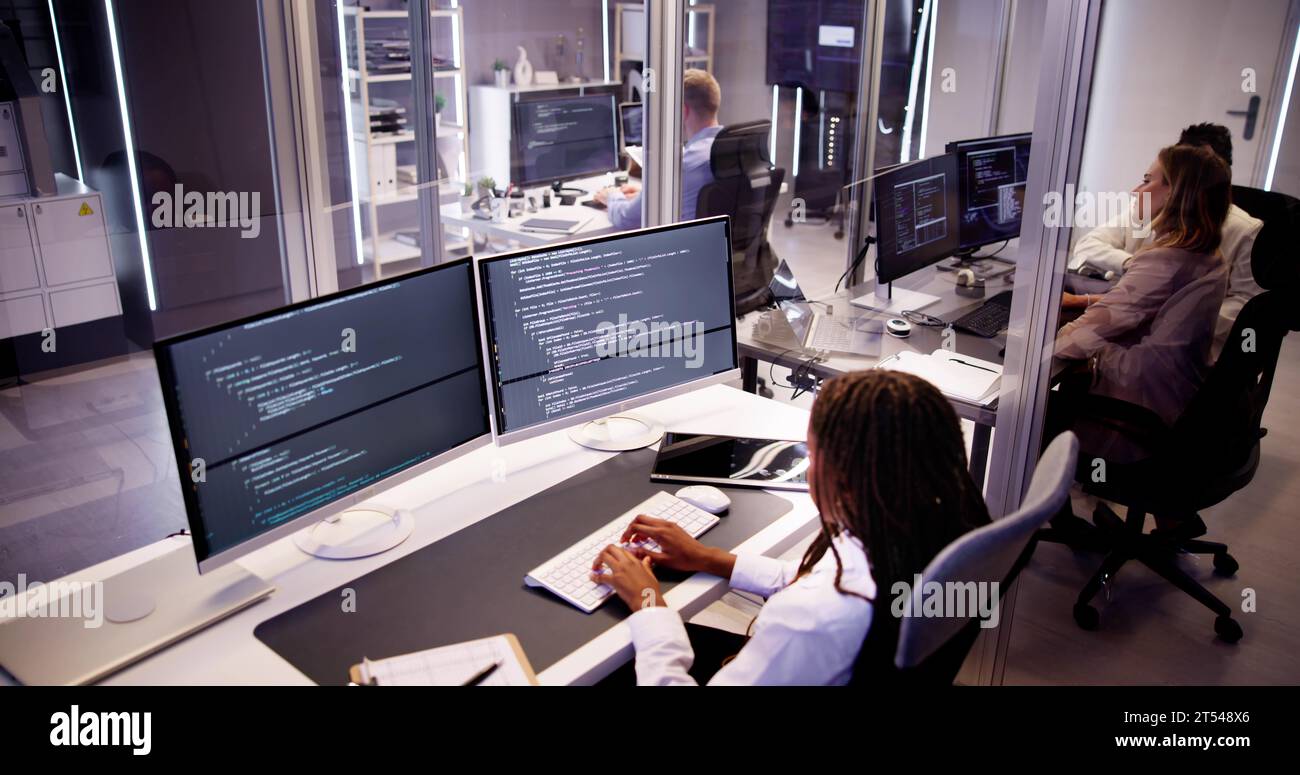 Female programmer using code develop hi-res stock photography and ...