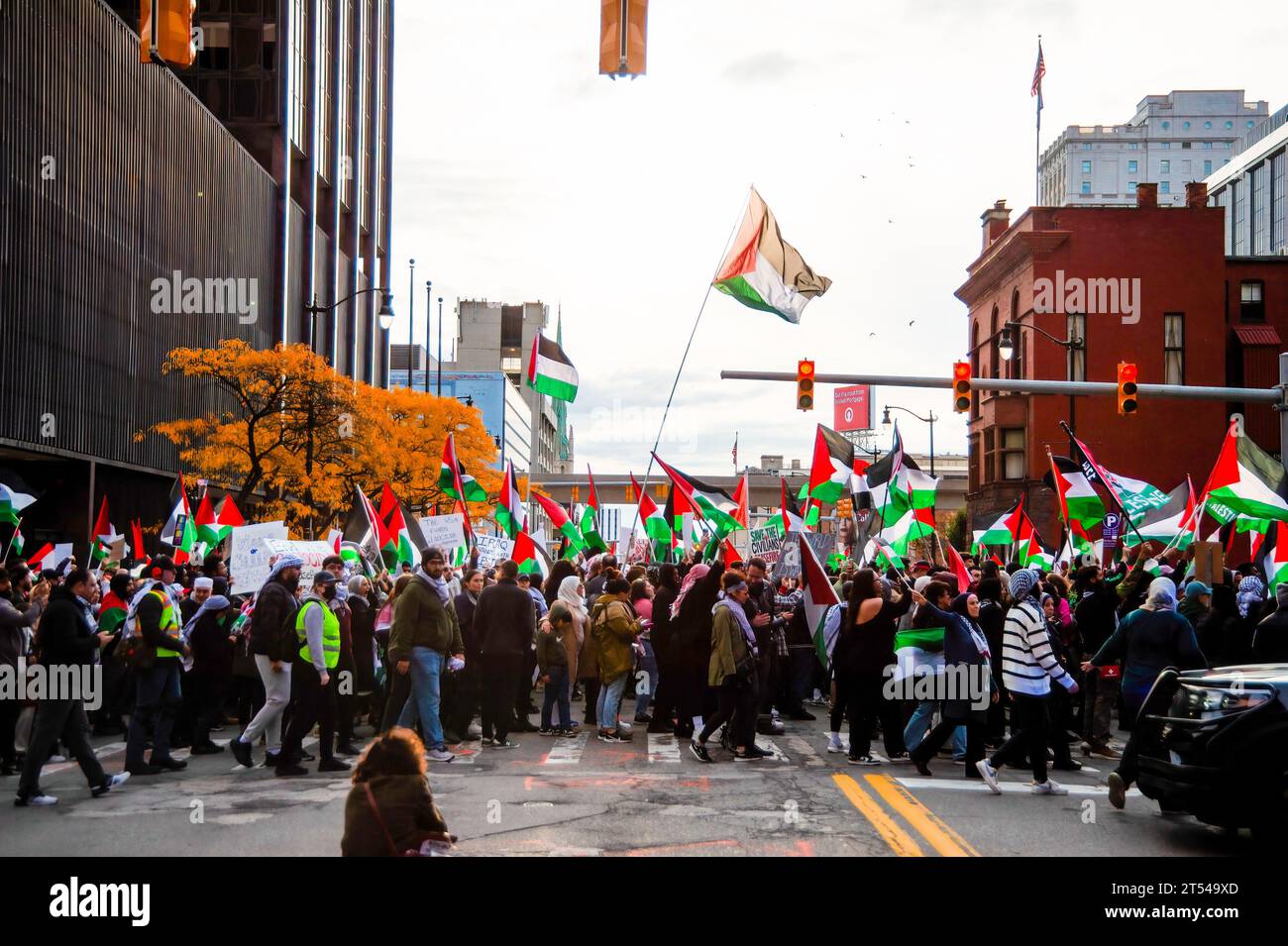 Detroit, Michigan, USA. 28th Oct, 2023. Protesters holding Palestinian ...