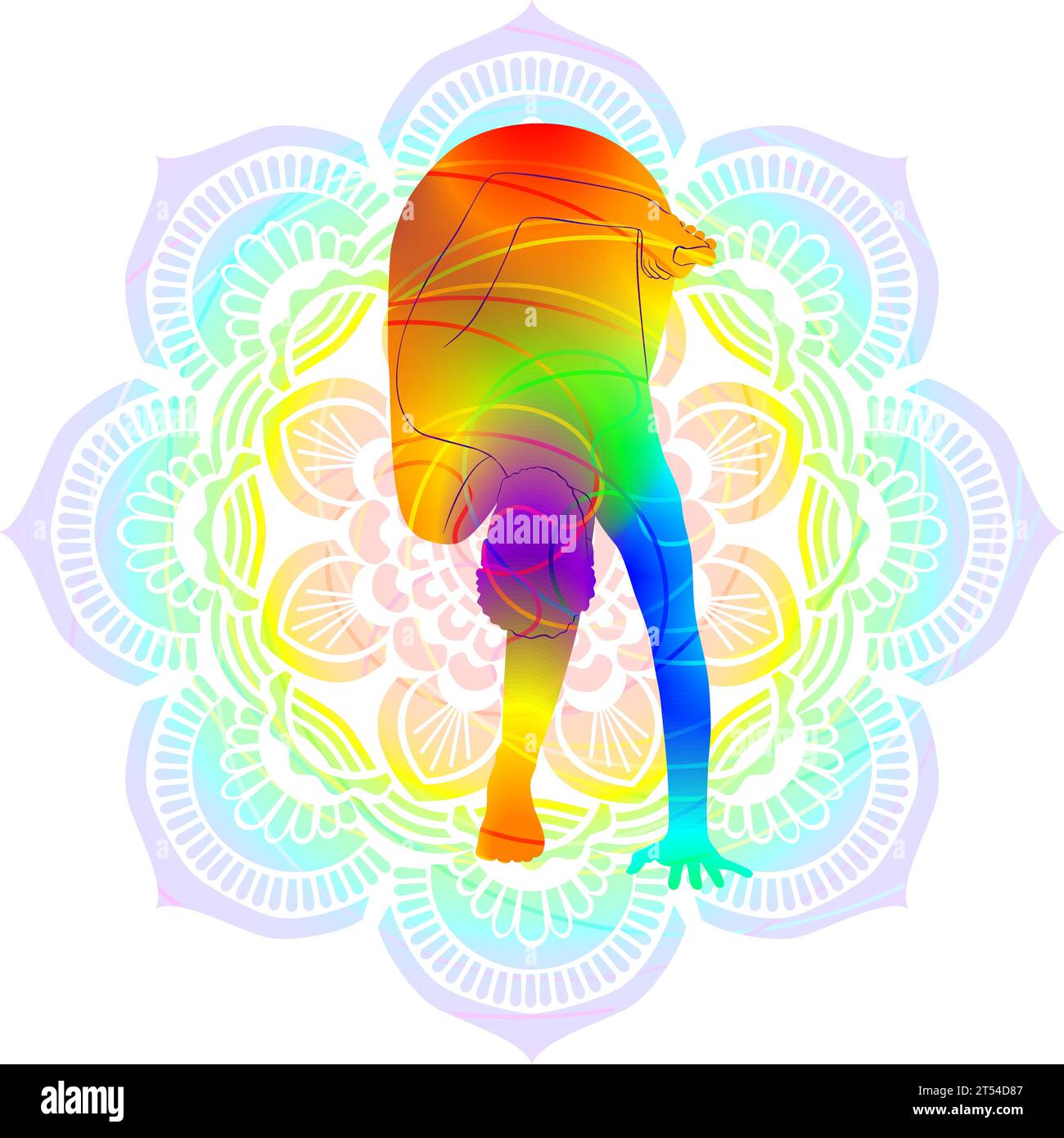 Colorful silhouette of Ardha Baddha Padmottanasana. Standing Half Bound ...