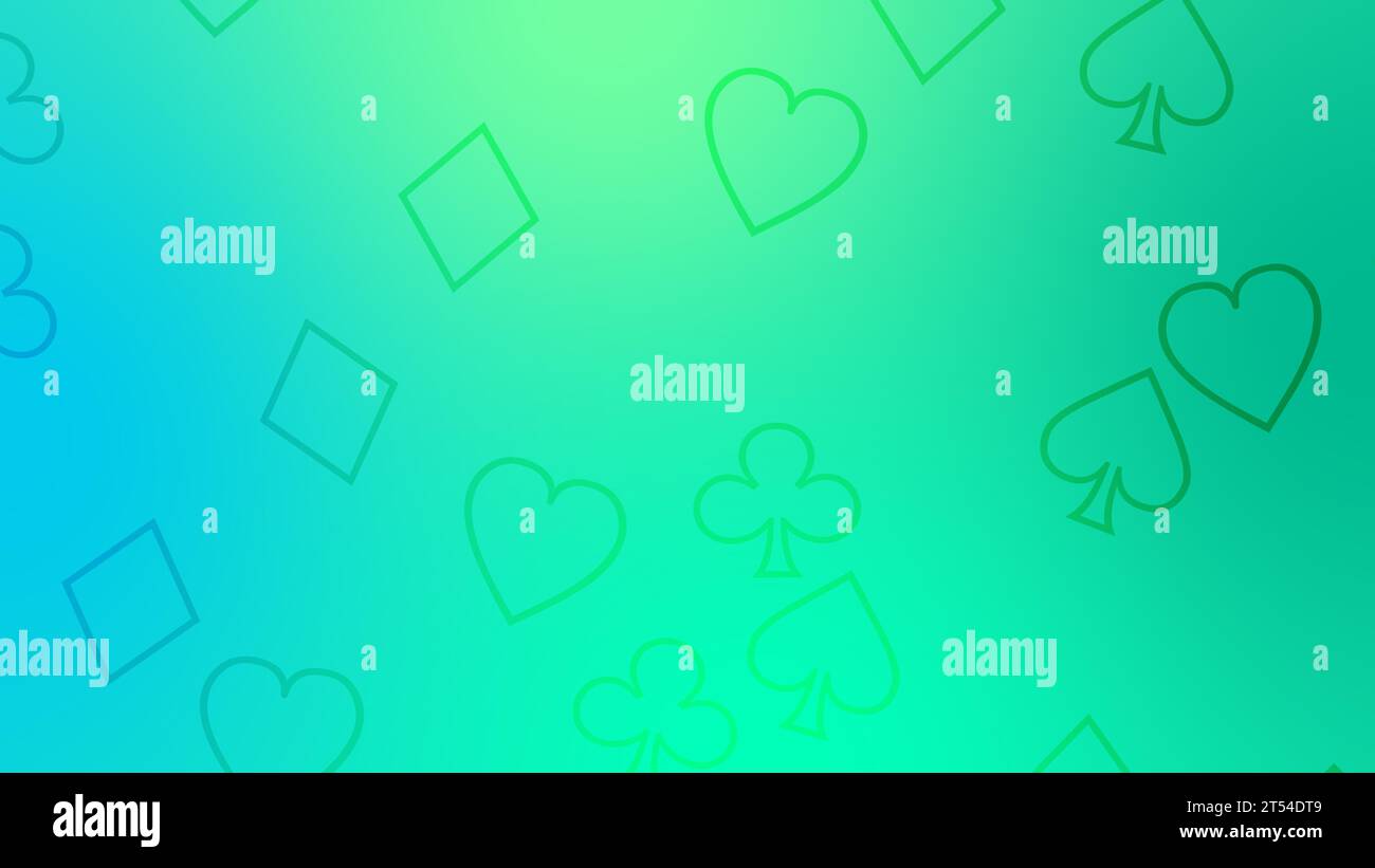 CG image of green and cyan background including playing cards shaped ...