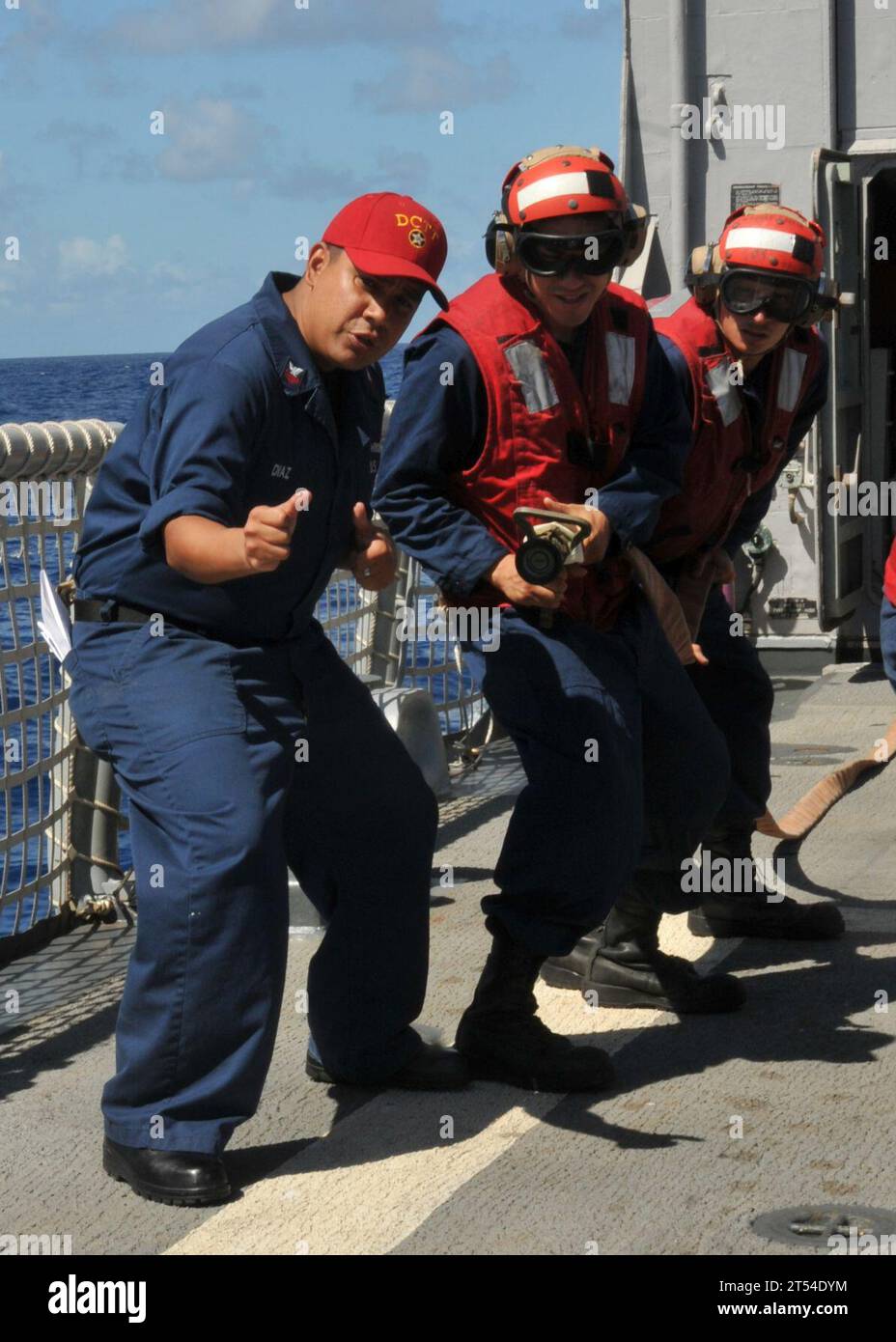 crash and salvage drill, Damage Control, FIRE HOSE, flight deck, guided ...