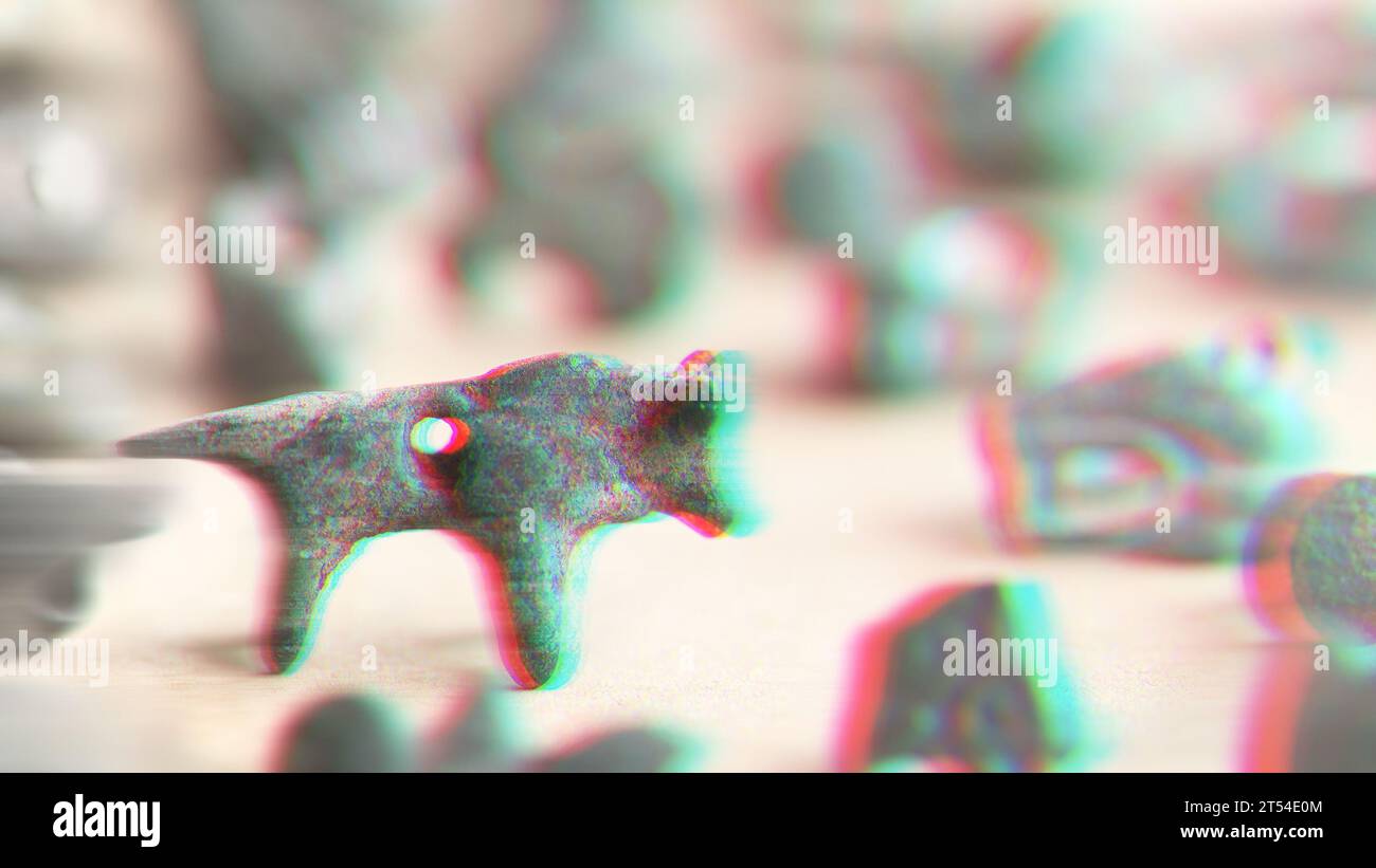 Anaglyph effect. Scythian amulet of bulls. Ancient Scythian objects ...