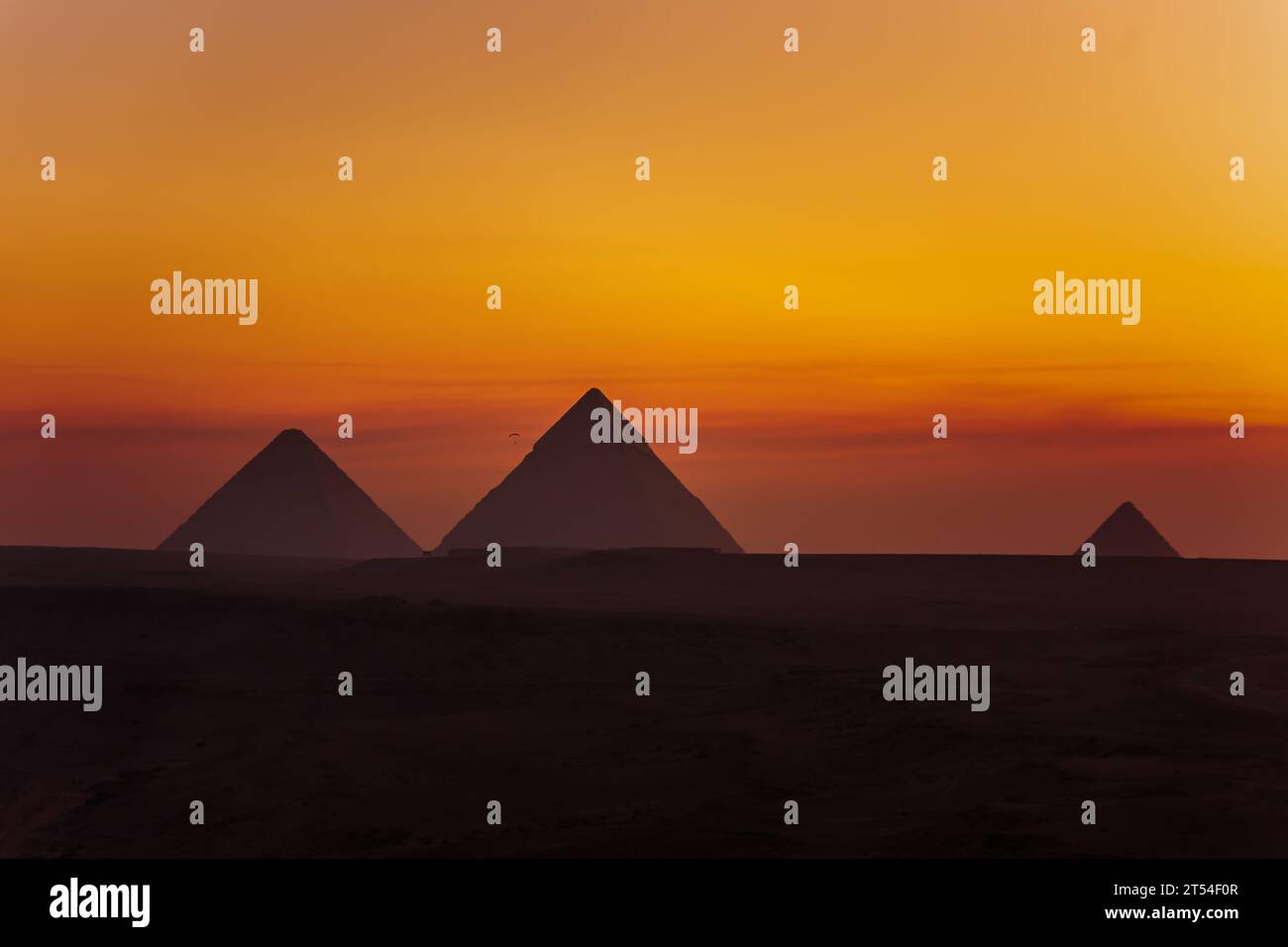 The Great Pyramids of Egypt at dawn. Desert landscape, the only ...