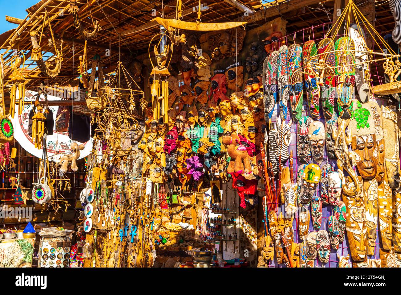 Souvenirs at the market in the famous Nubian village. Aswan, Egypt ...
