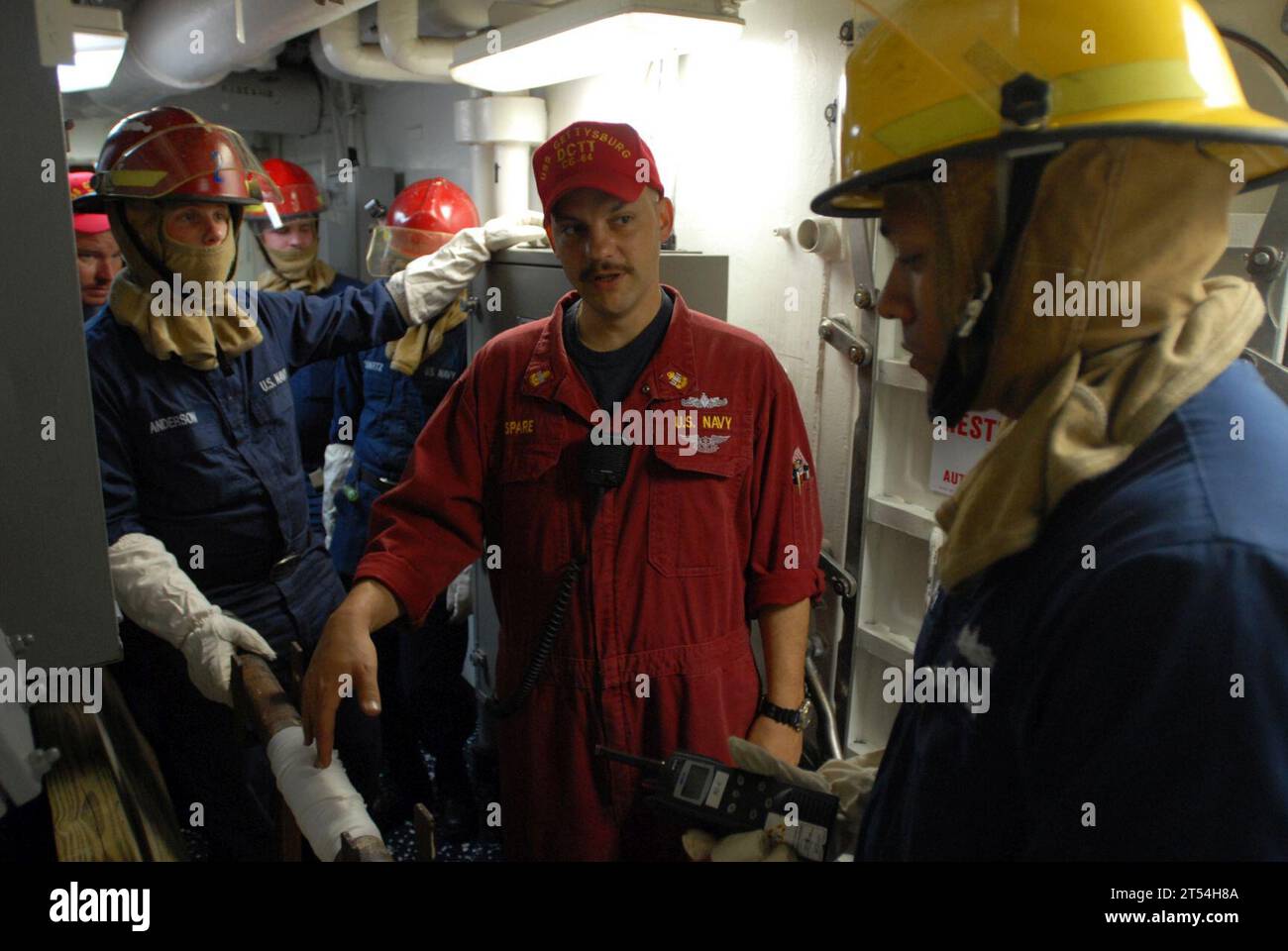 damage control drill, fire party team, GULF OF OMAN, USS Gettysburg (CG ...