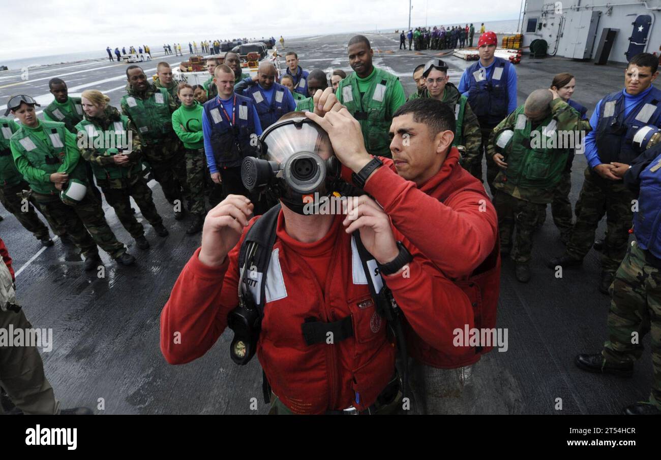 Damage Control, flight deck drills, Sailors, training, U.S. Navy, USS ...