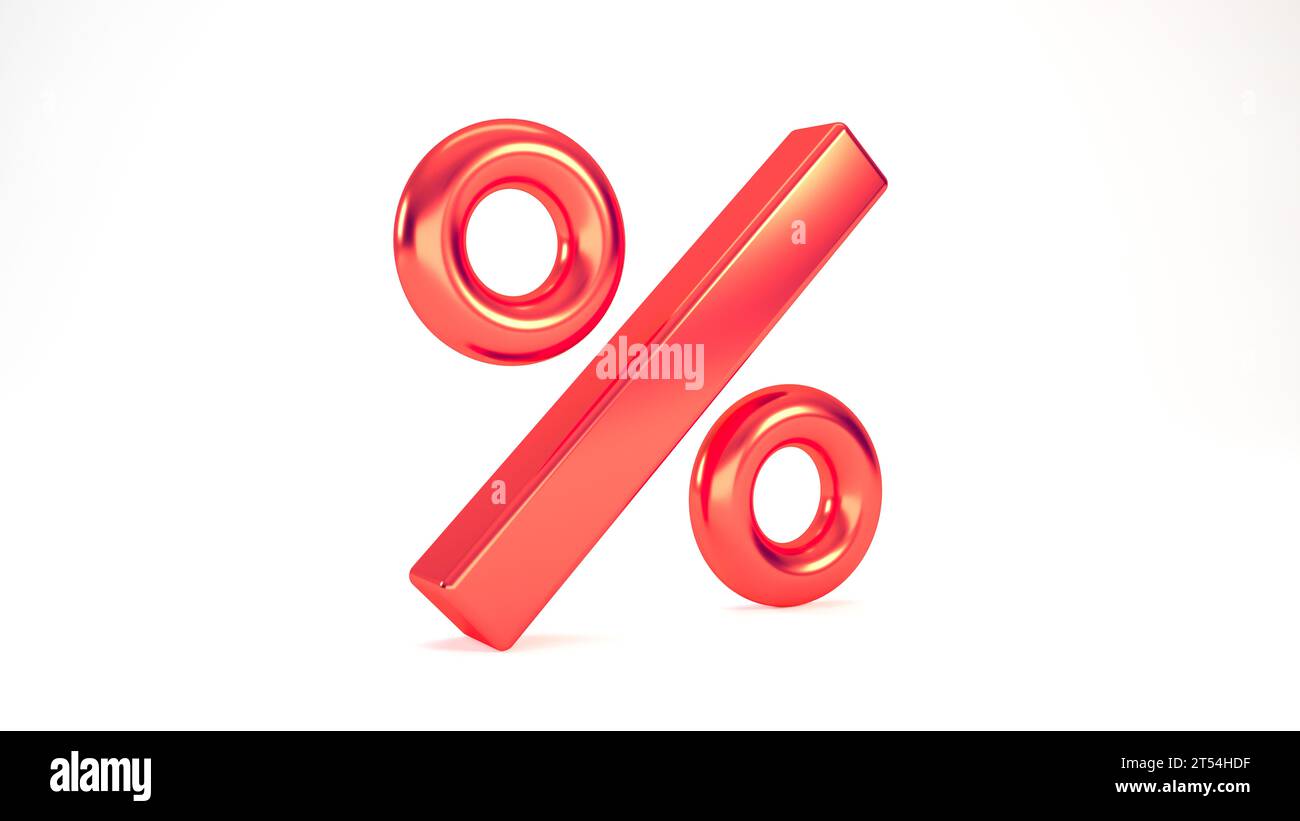 Red percent sign or symbol isolated on white background, 3d render ...