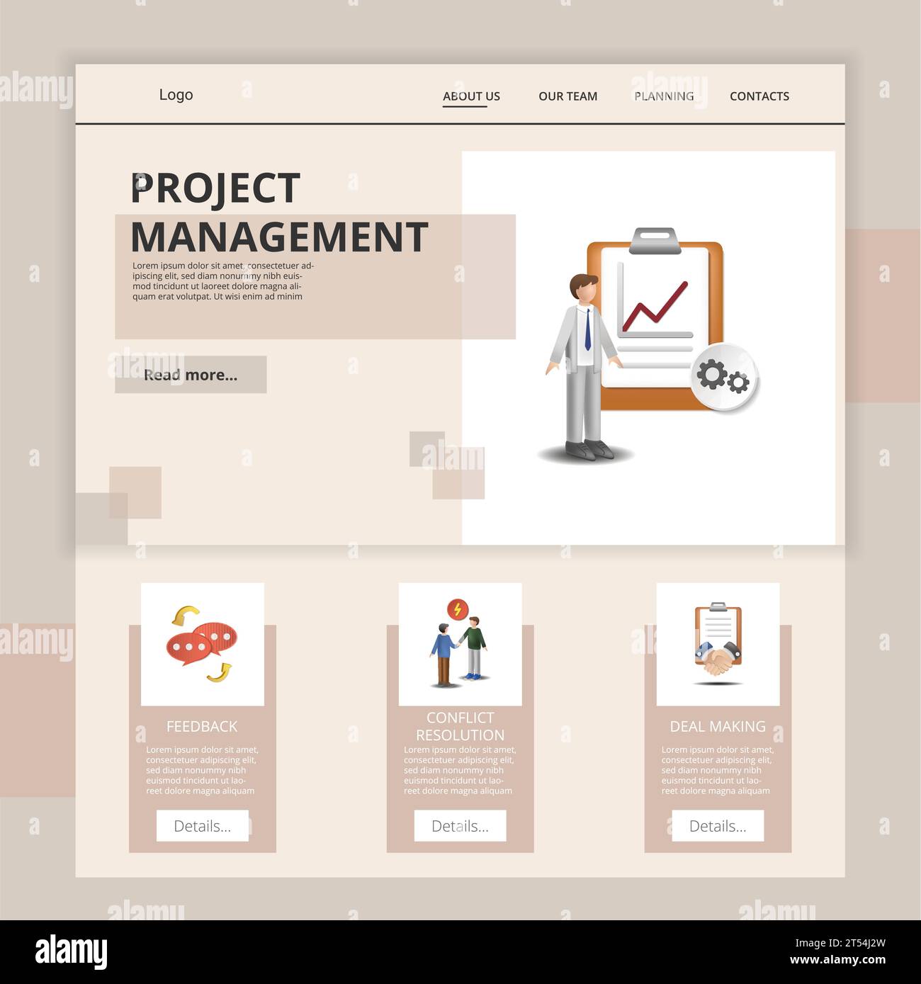 Project management flat landing page website template. Feedback ...