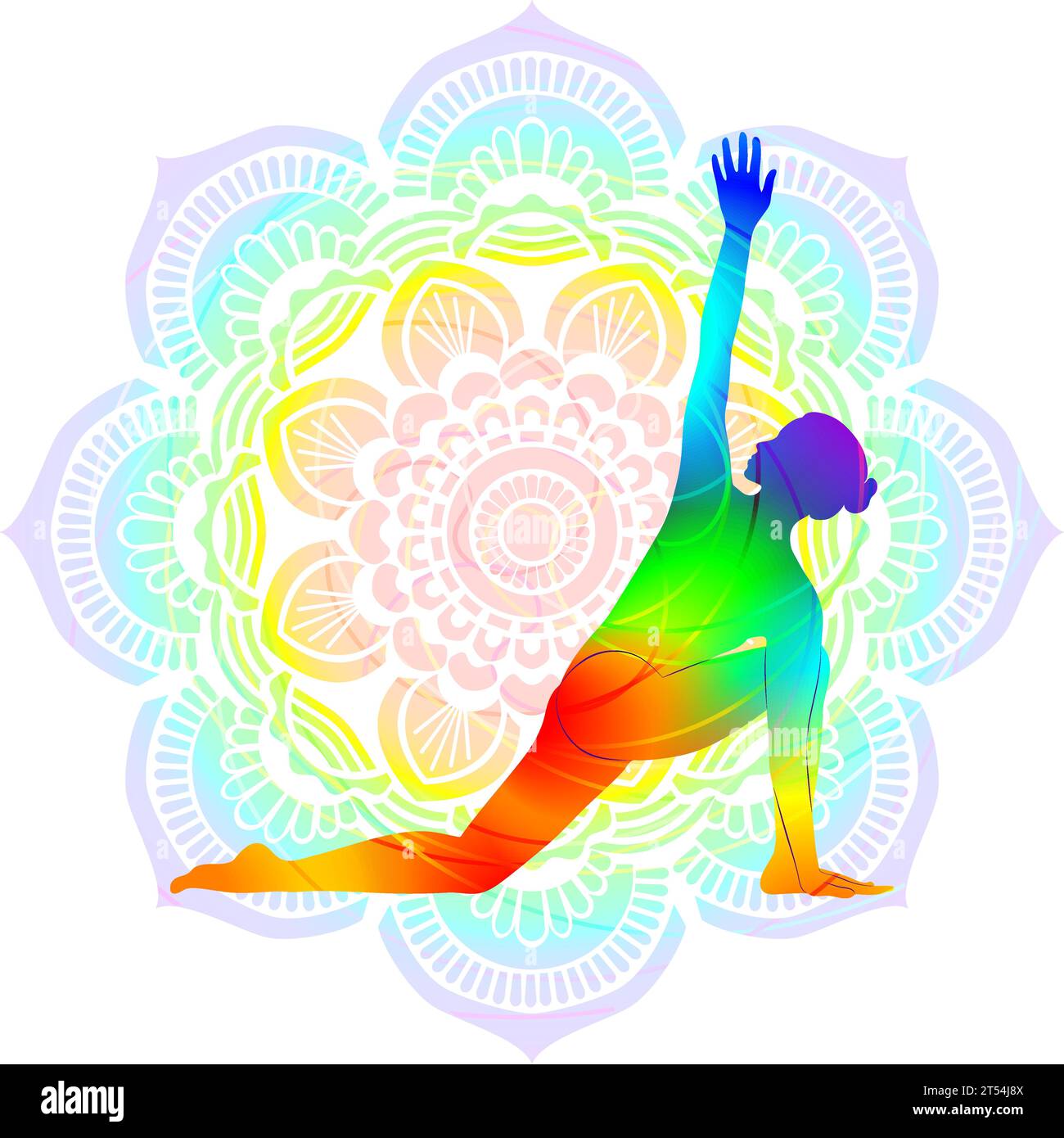 Colorful silhouette of Utthita Parivritta Anjaneyasana. Revolved ...