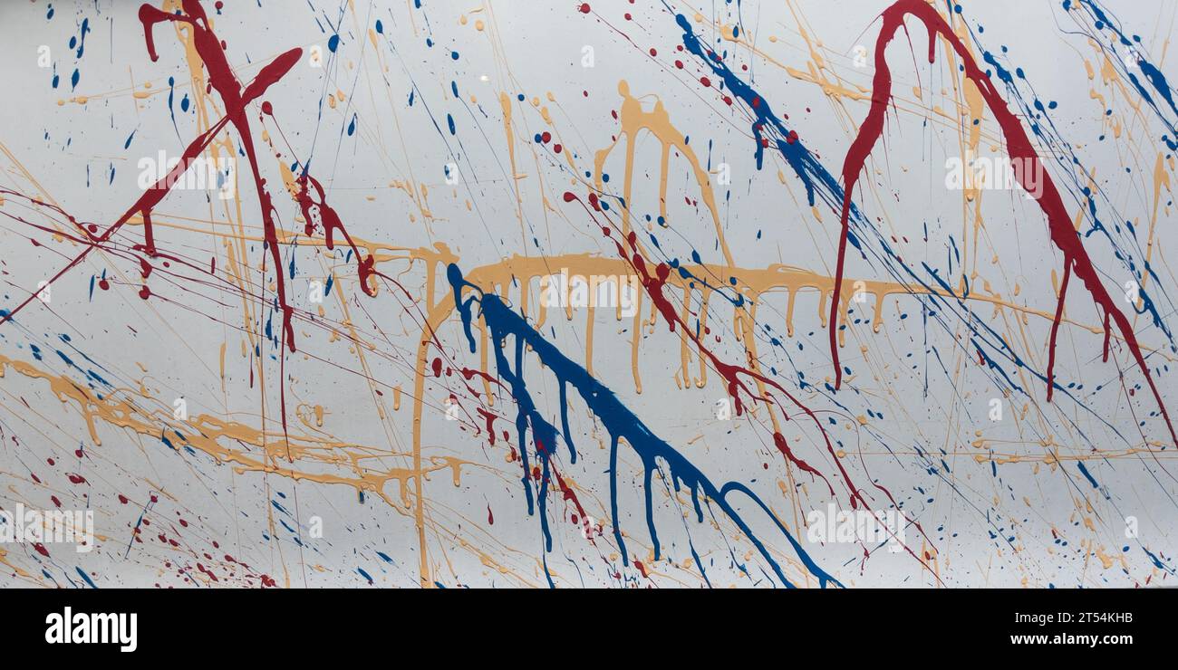 colorful dripping paint splash on white protect background for art ...