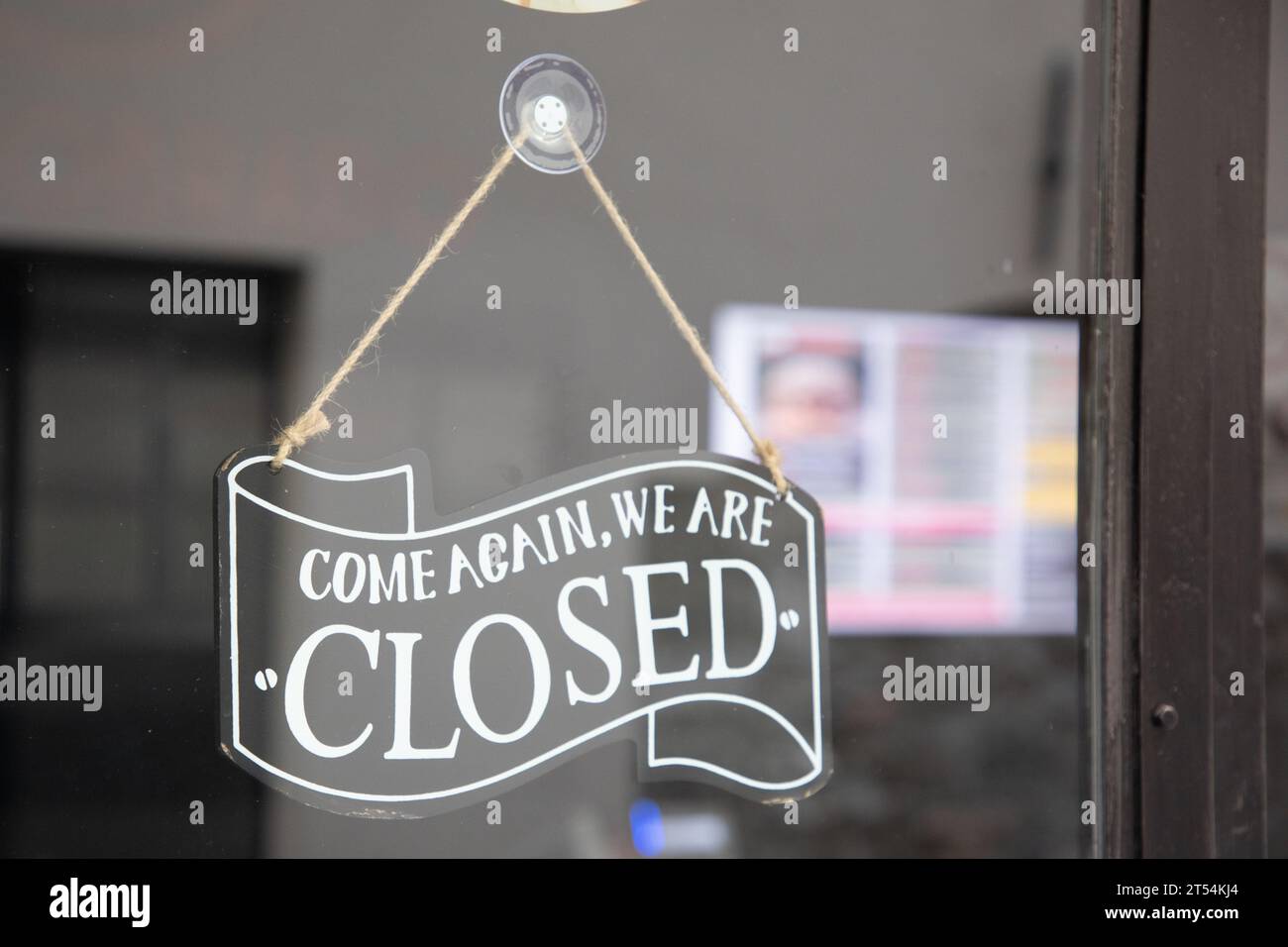 come again we are closed sign board entrance panel hanging on boutique ...