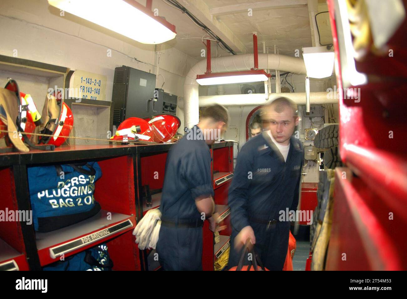 de-smoking bags, general quarters training, repair locker, Sailors, USS ...