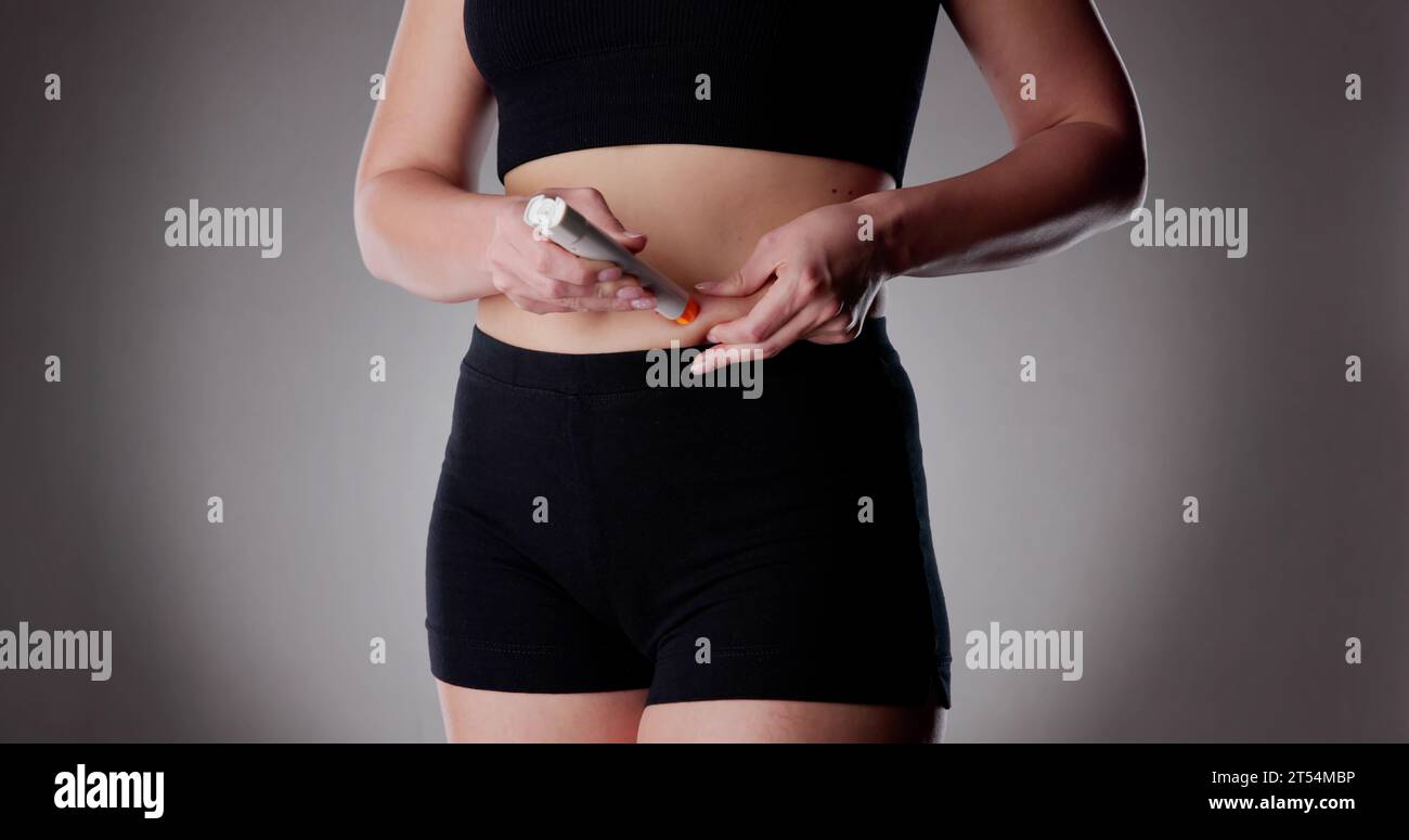 Epinephrine Shot Syringe. Woman Injecting Anaphylactic Shock Hormone ...