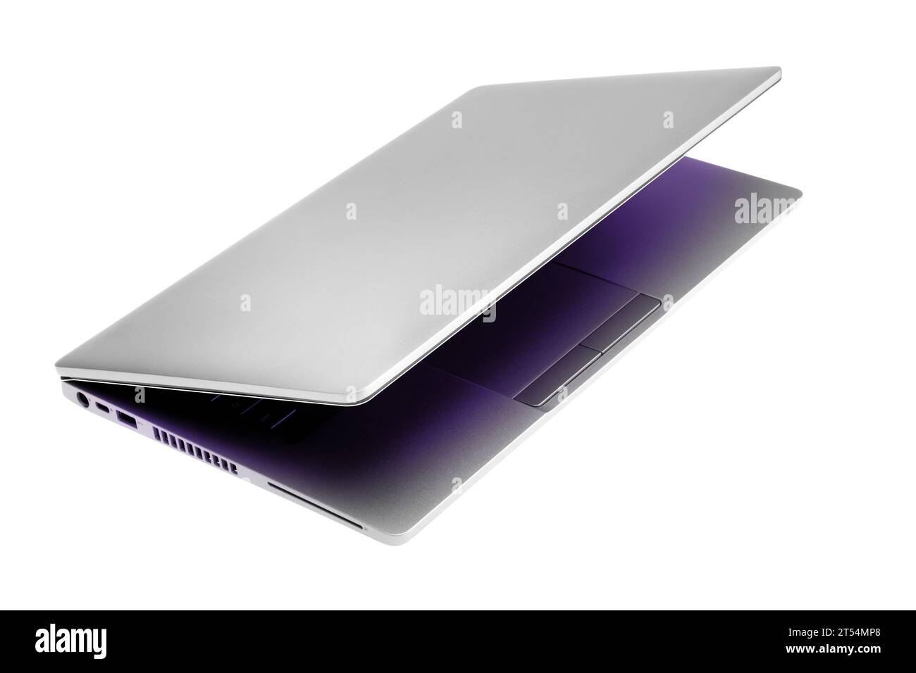 modern laptop slightly open isolated on white background Stock Photo ...