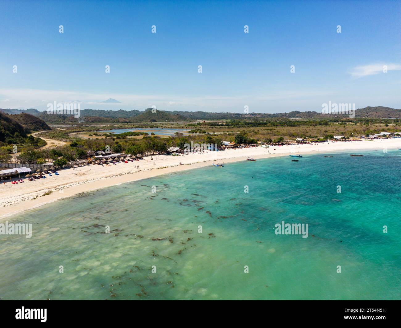 Lombok, Indonesia, Beach ocean drone aerial view landscape at Tanjung ...