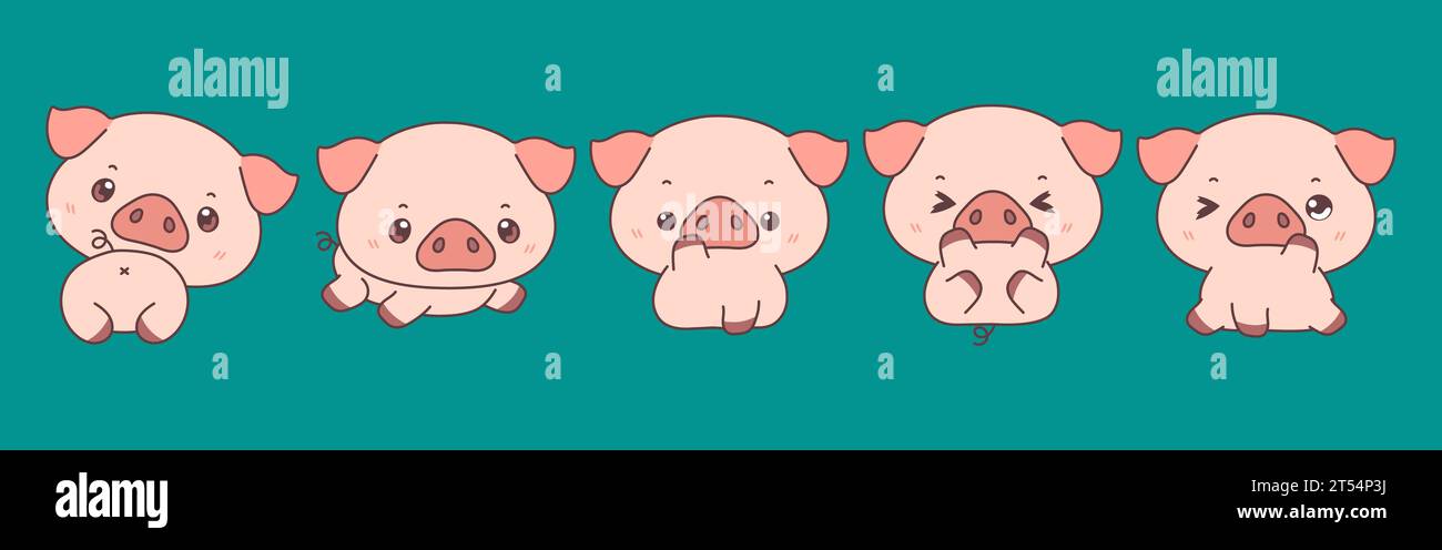 Collection of Vector Cartoon Pig Art. Set of Kawaii Isolated Animal ...