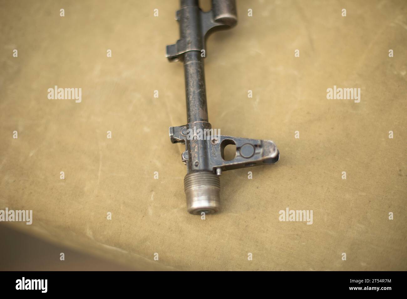 Training weapons. Military training. The barrel of the machine gun ...