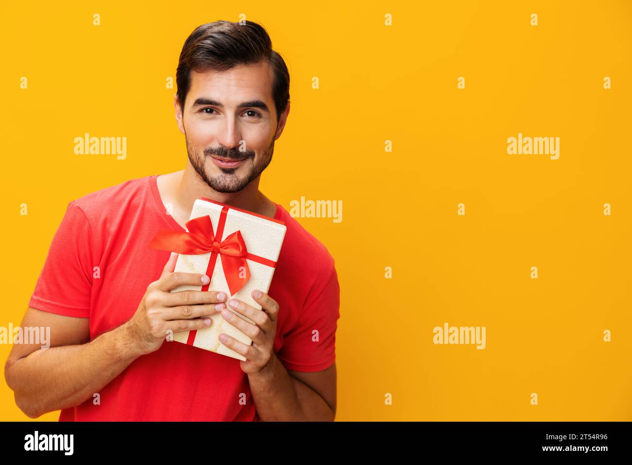 Man celebrate present male surprise guy birthday gift Stock Photo - Alamy