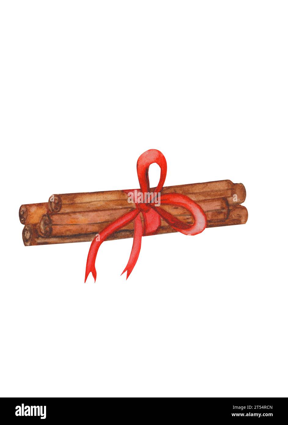 watercolor drawing of cinnamon. cinnamon sticks with red bow. for your ...