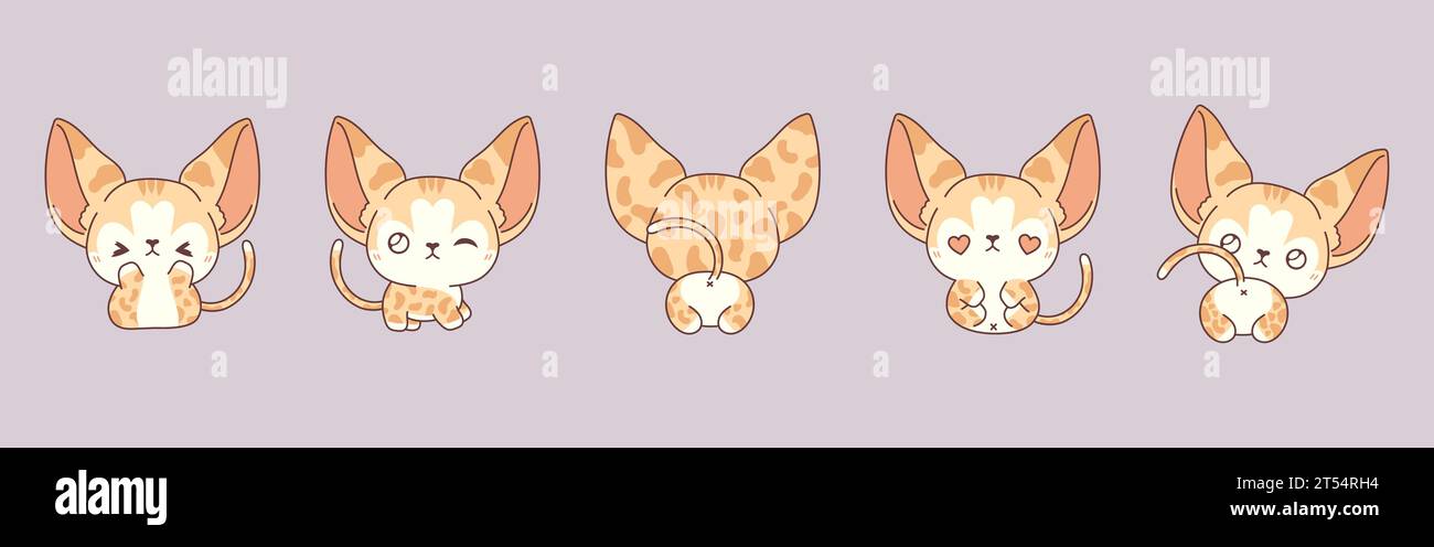 Collection of Vector Cartoon Abyssinian Cat Art. Set of Kawaii Isolated ...