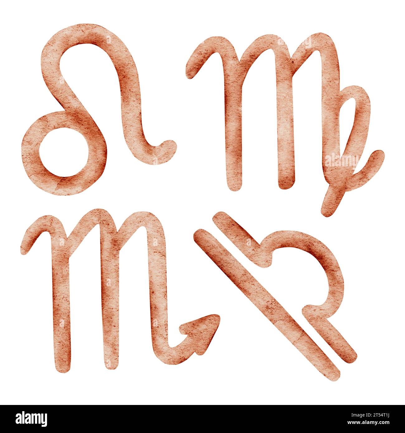 Watercolor zodiac signs: Leo, Virgo, Scorpio, Libra. Set of ...