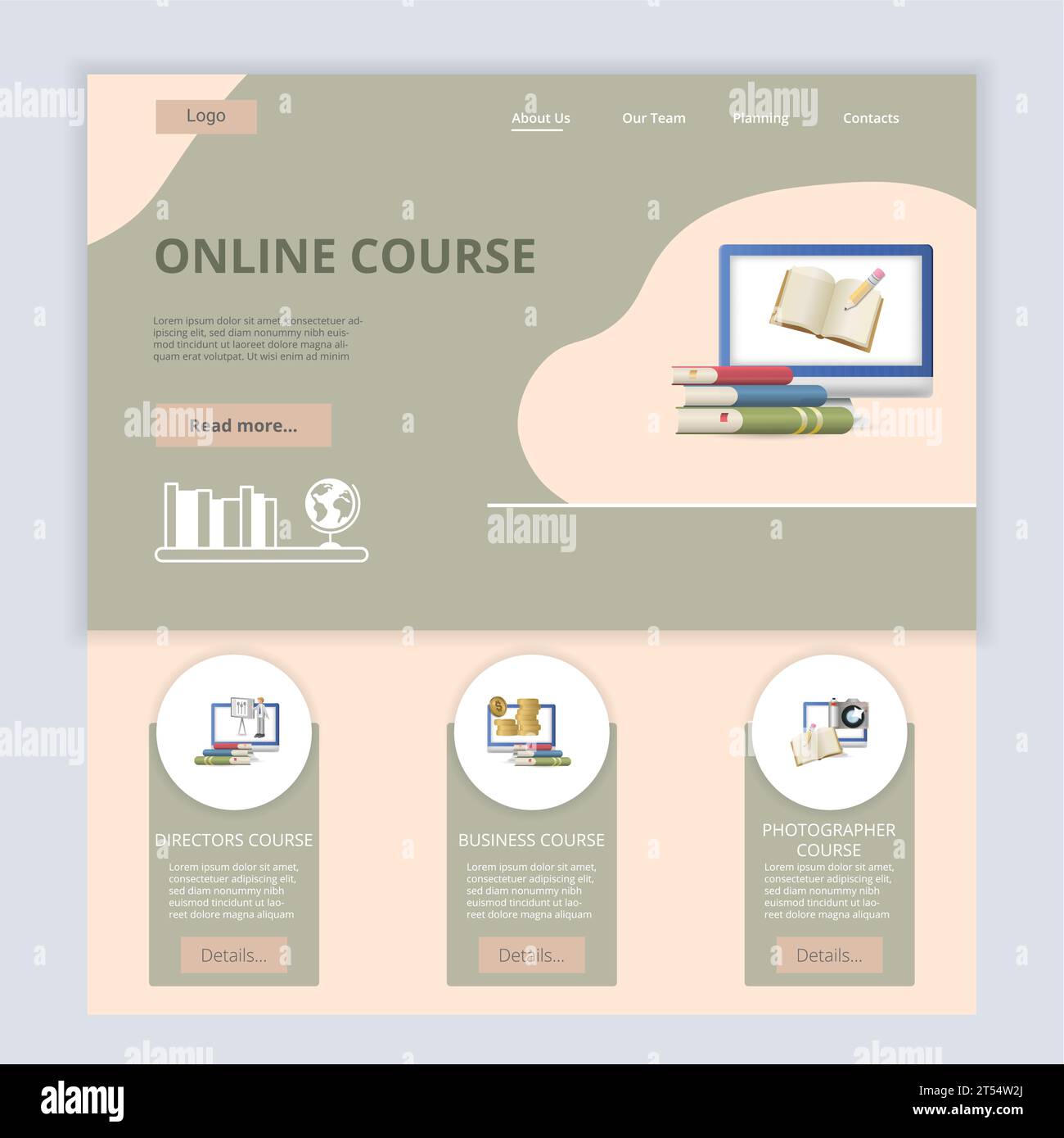 Online course flat landing page website template. Directors course ...