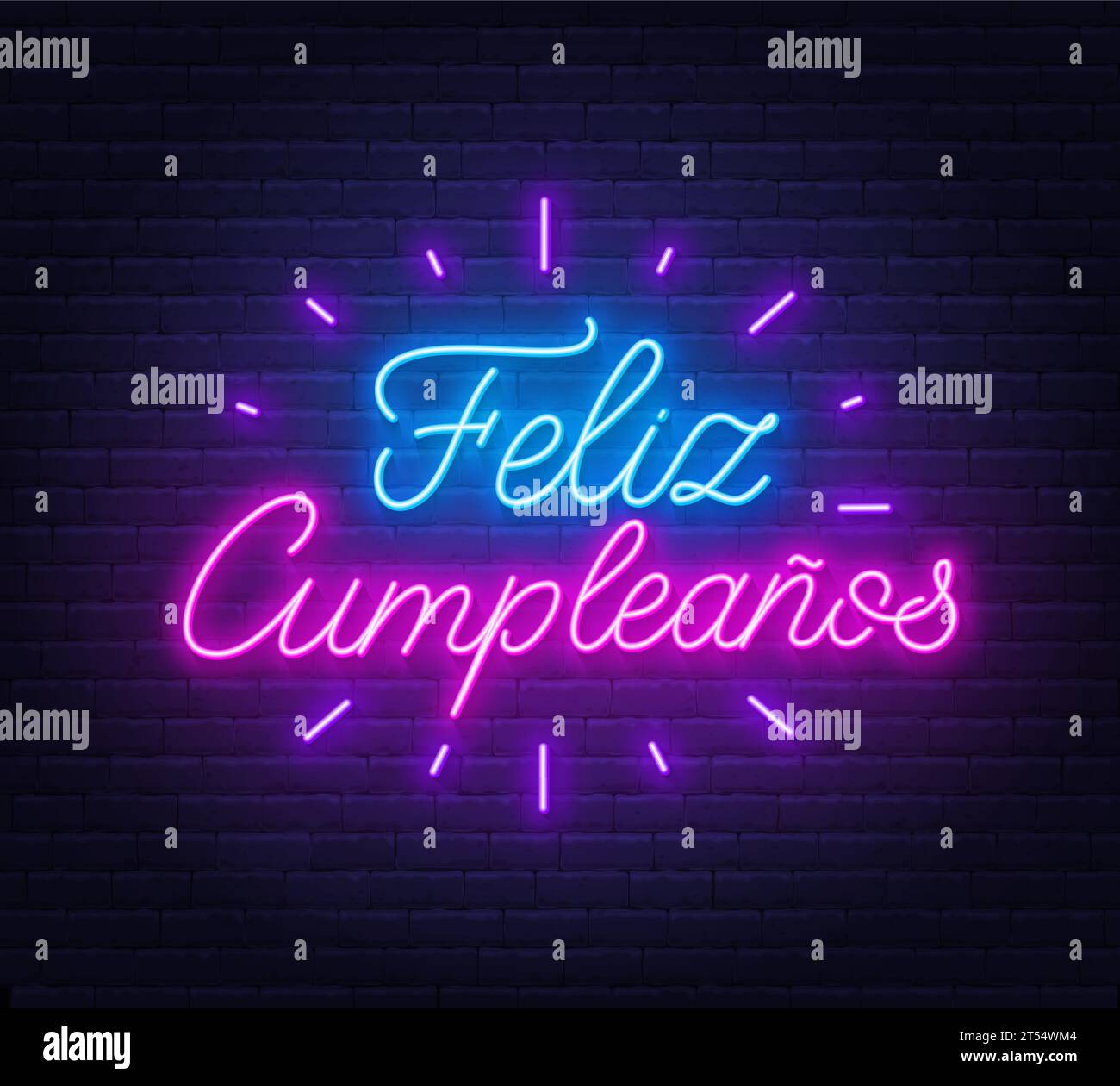 Feliz Cumpleanos neon lettering on brick wall background Stock Vector ...