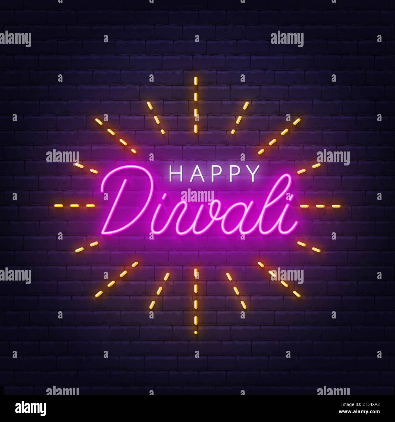 Happy Diwali neon lettering on brick wall background Stock Vector Image ...
