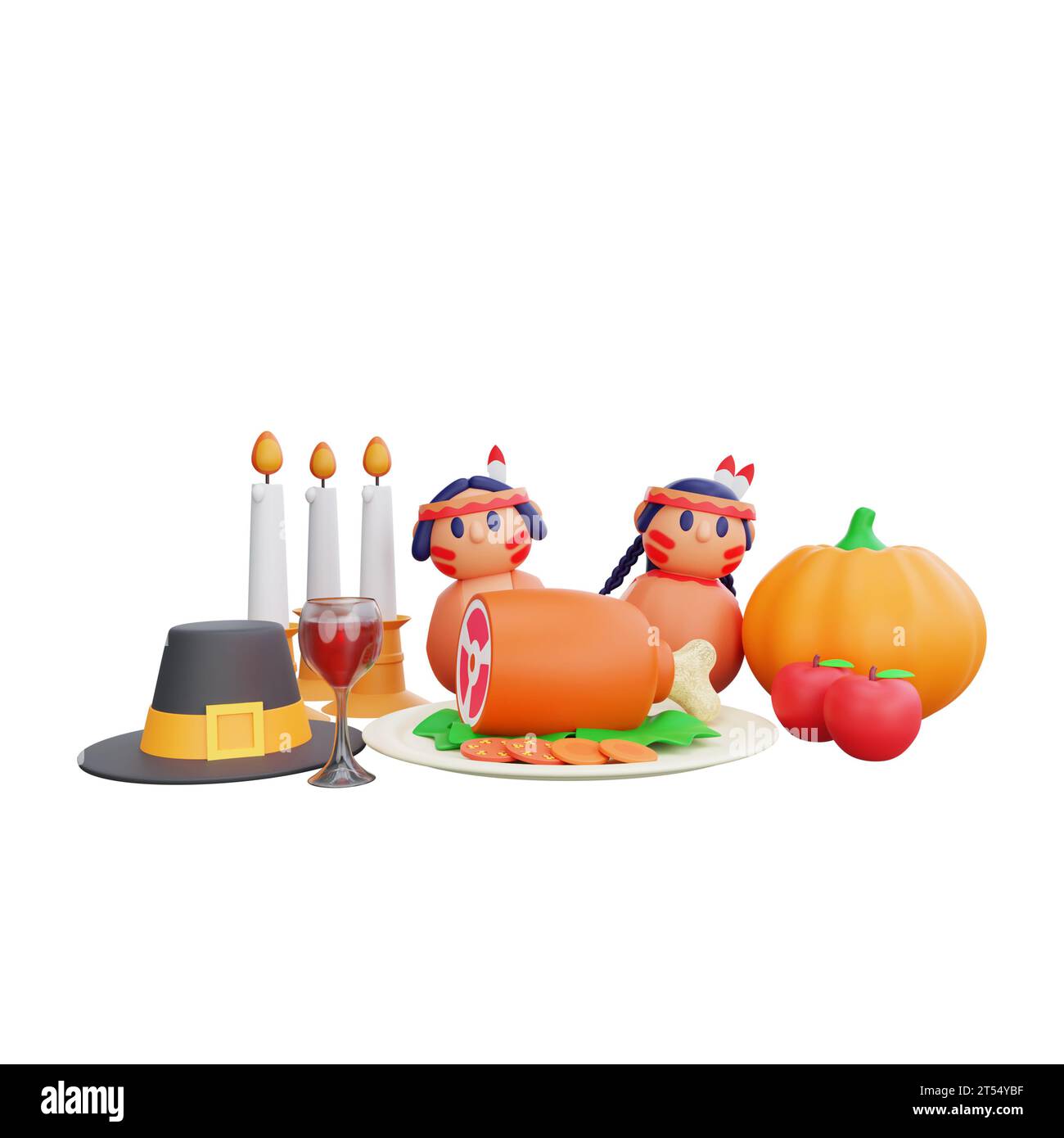 3D rendering of a festive Thanksgiving table setting, featuring a ...