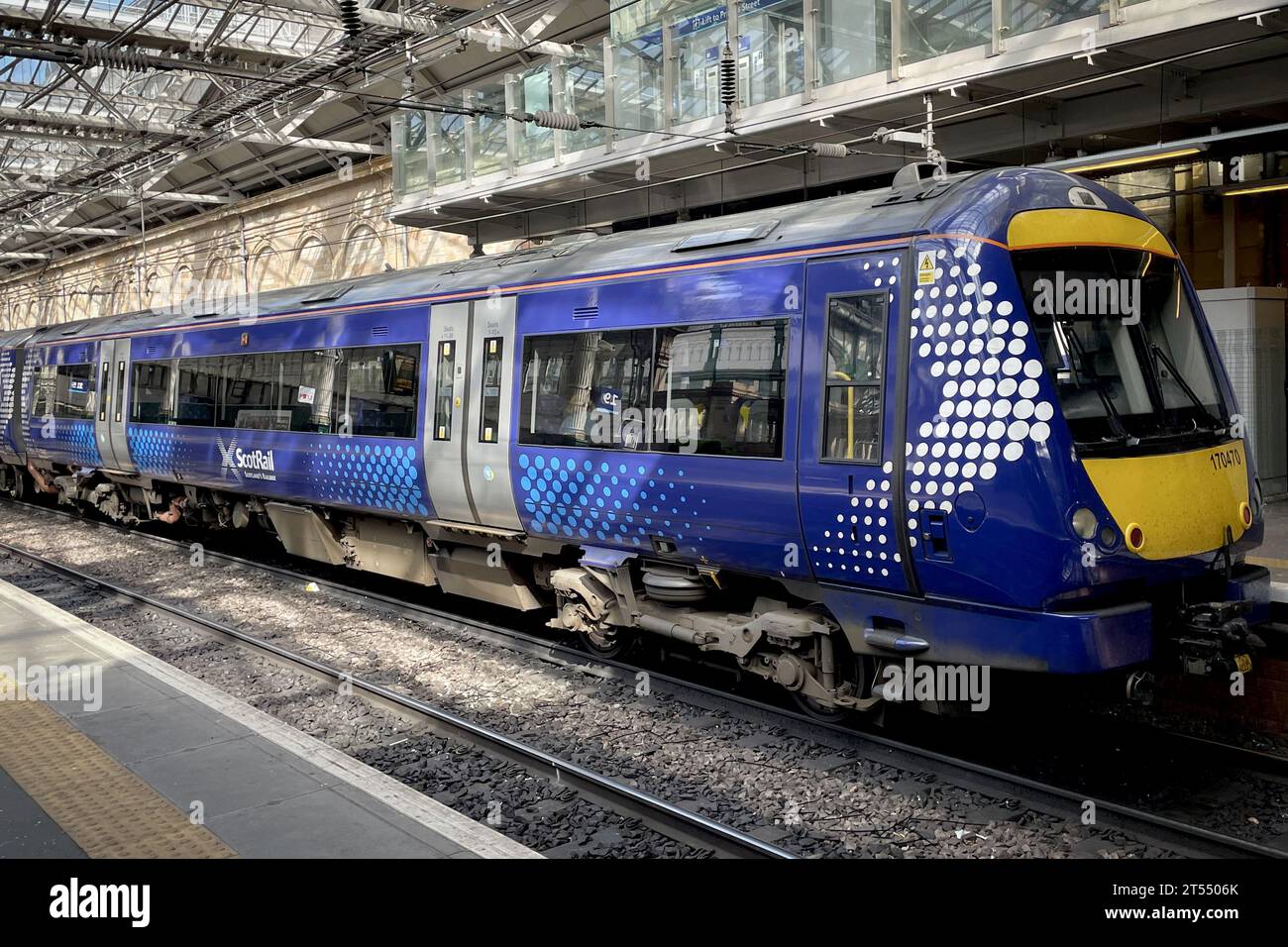 File photo dated 23/05/22 of a ScotRail train waiting at the platform ...
