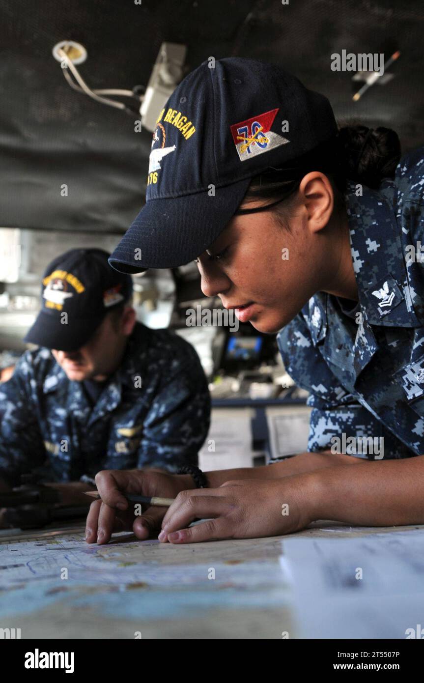 female, plots a course, Sailor, U.S. navy , USS Ronald Reagan (CVN 76 ...