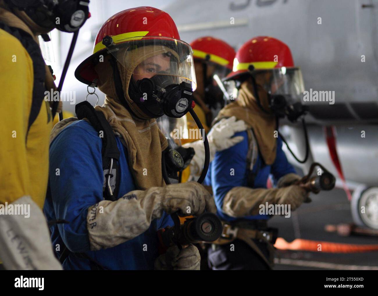 firefighting coveralls, HANGAR BAY, mass casualty drill, Pacific Ocean ...