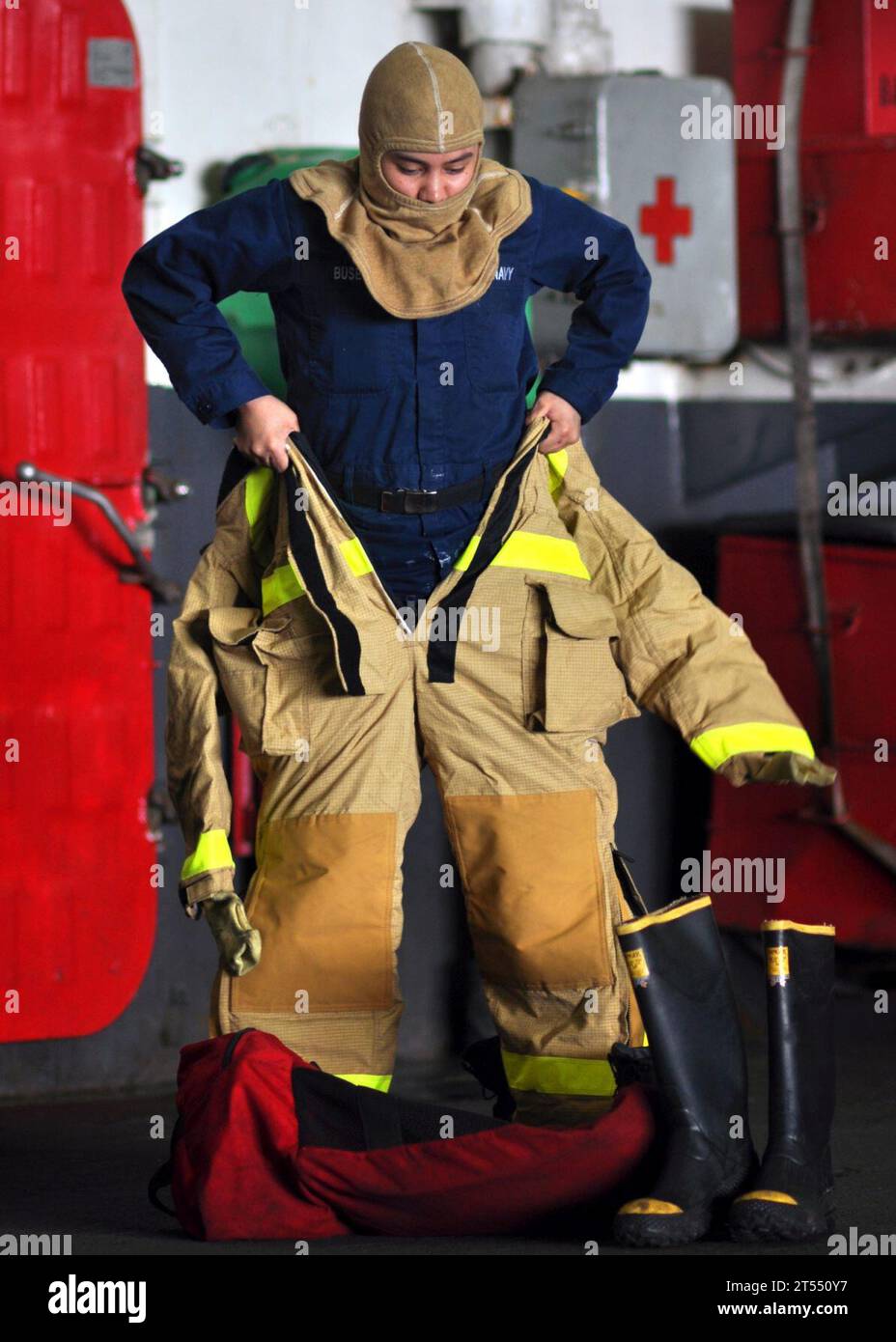 firefighting coveralls, HANGAR BAY, mass casualty drill, Pacific Ocean ...