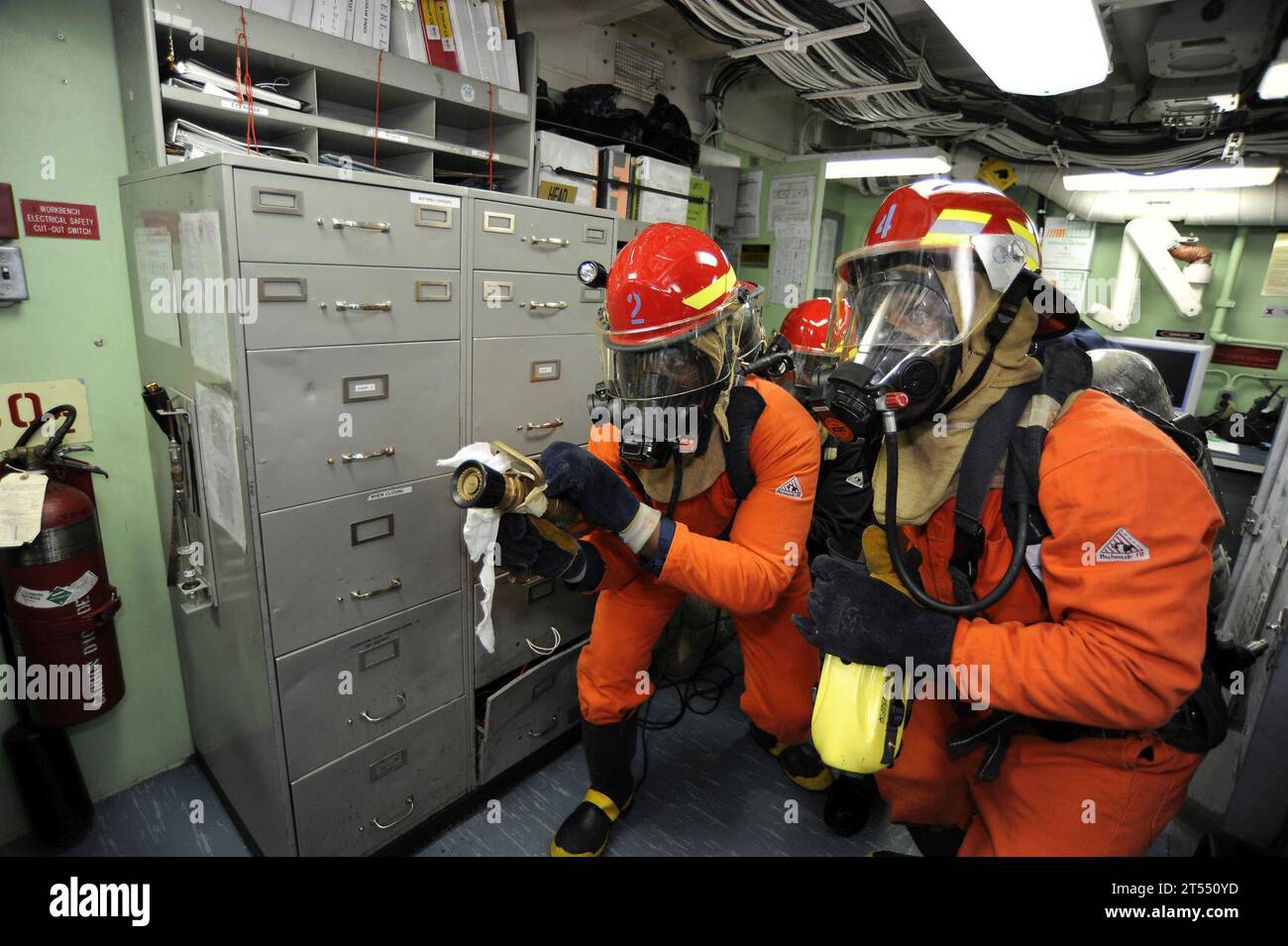 firefighting gear, general quarters drill, U.S. navy , USS Harpers ...