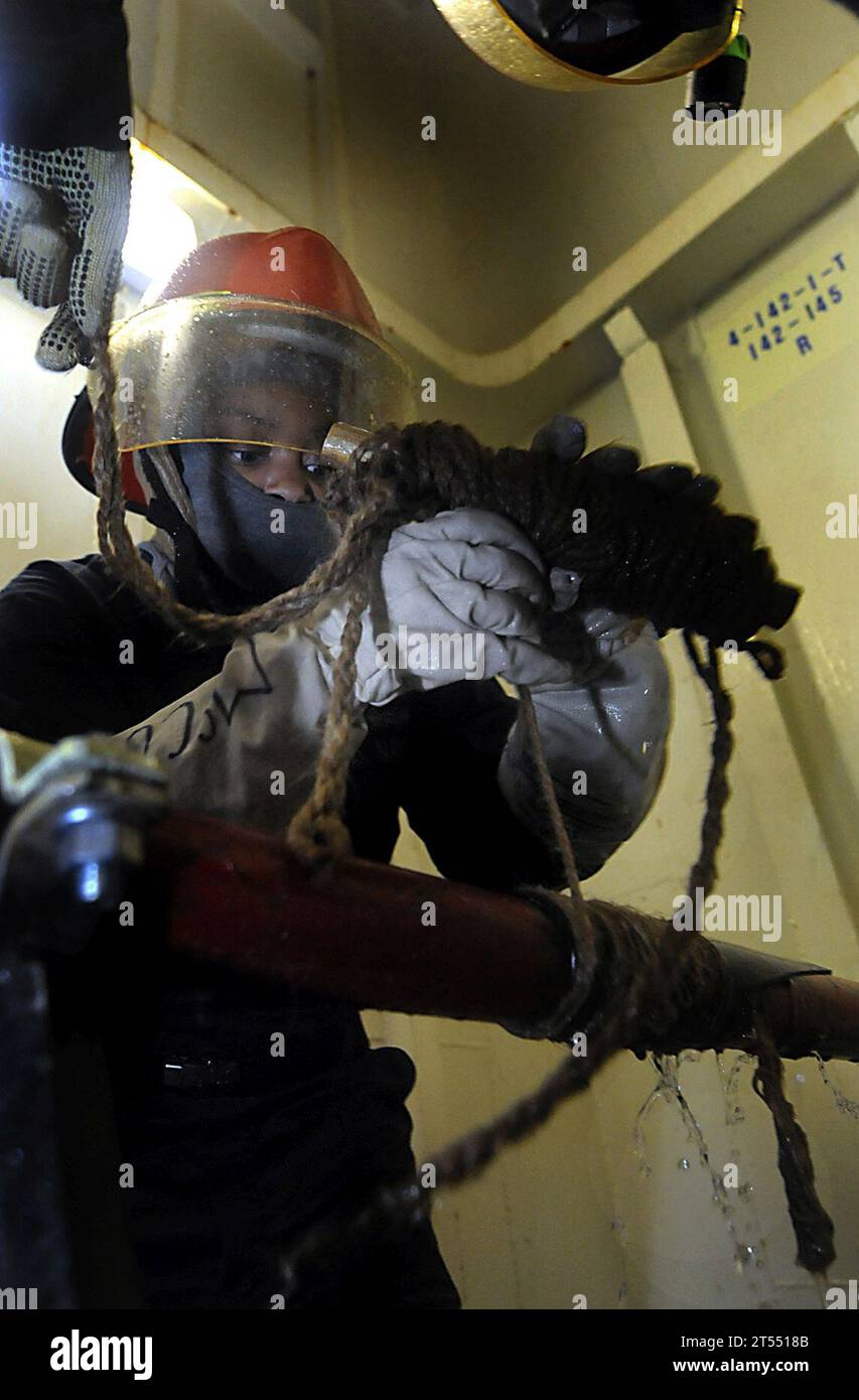 firemain, flooding drill, he amphibious command ship USS Blue Ridge ...