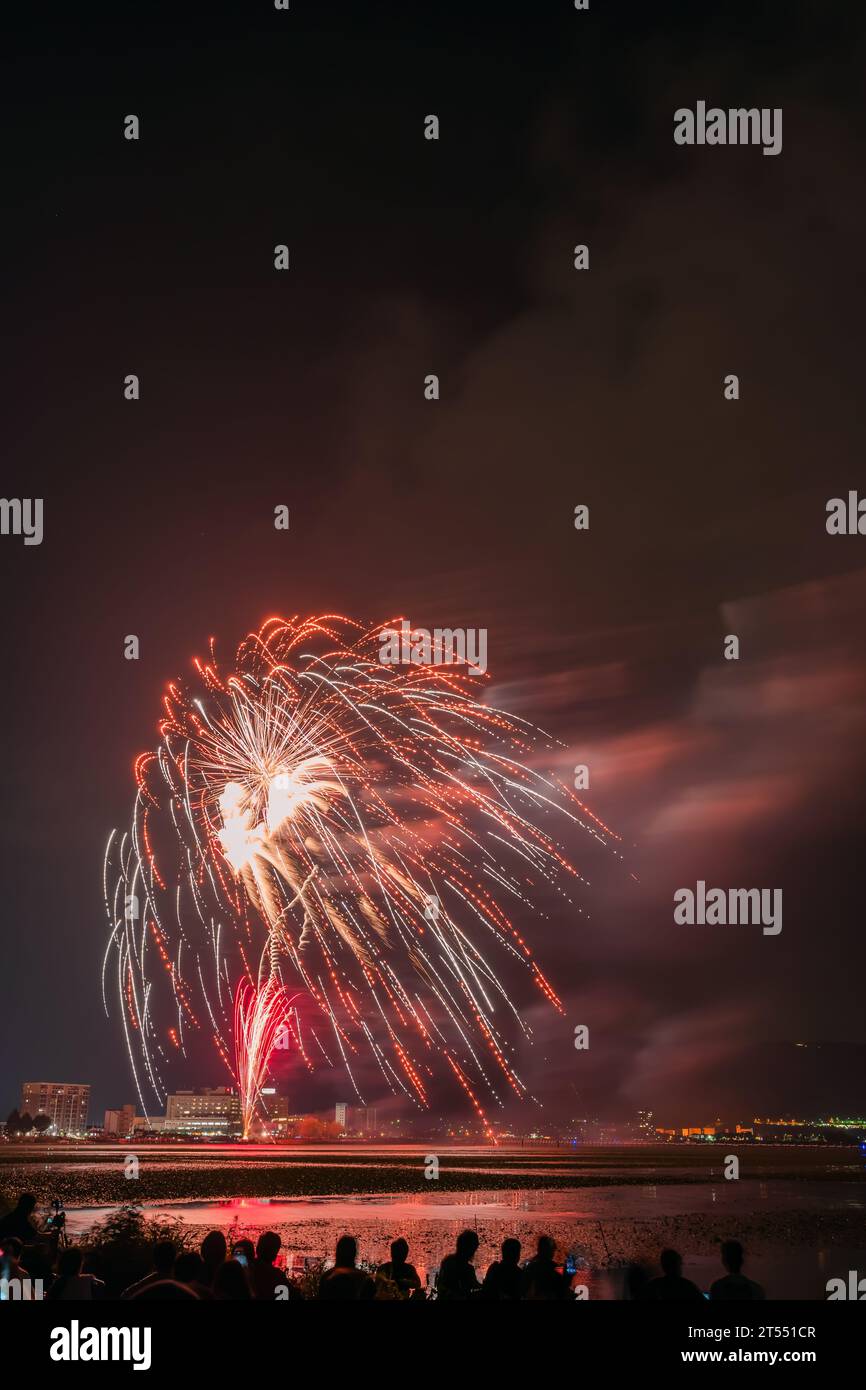 Lake Suwa Fireworks Display Stock Photo - Alamy