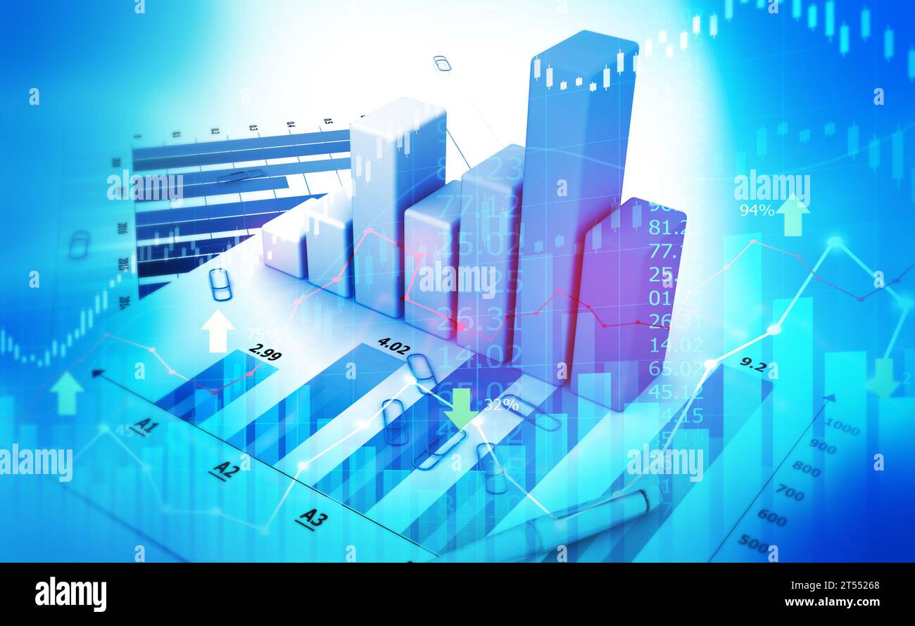 Finance background with abstract Growth graph chart. 3d illustration ...