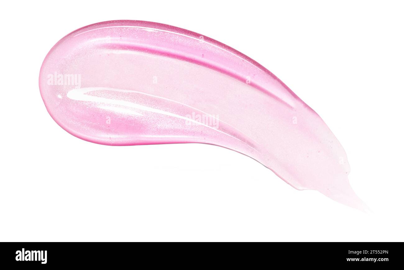 Pink lip gloss texture isolated on white background. Smudged cosmetic ...
