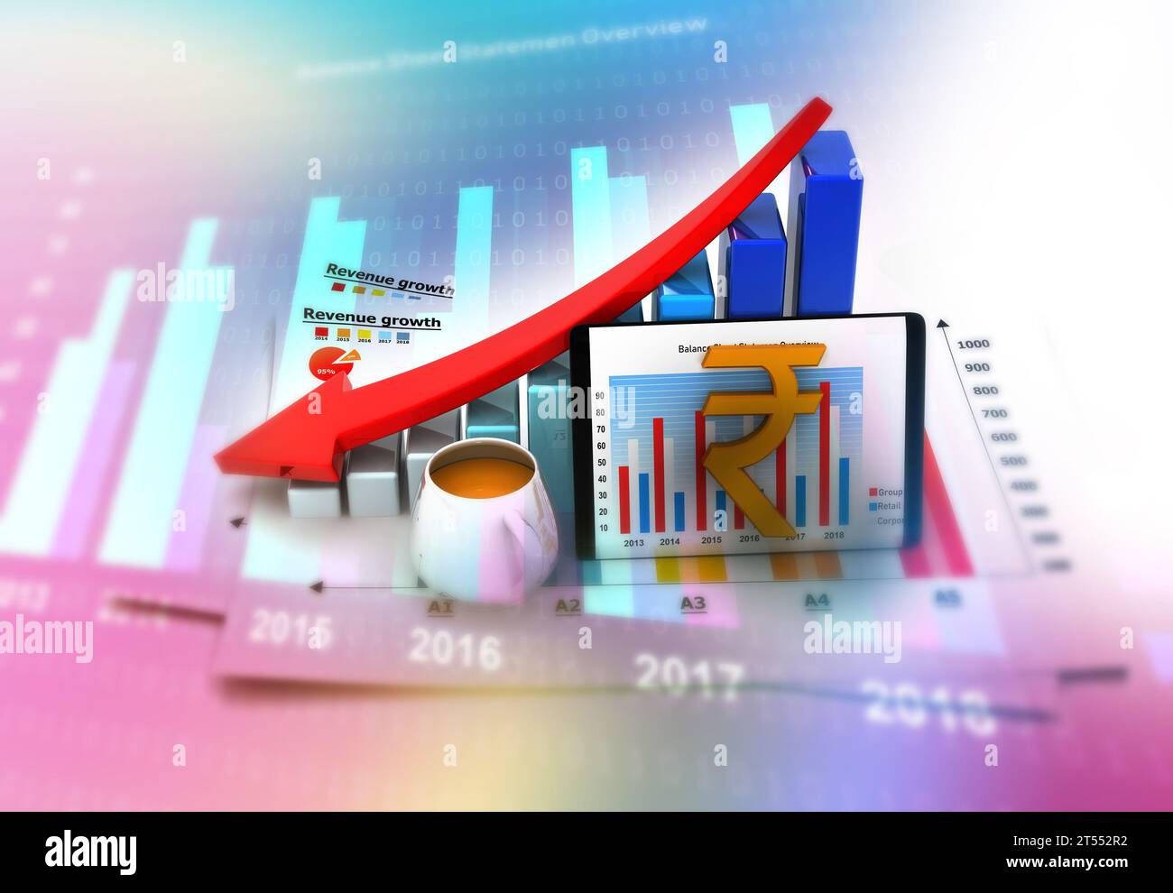 Indian rupee symbol with business growth chart. 3d illustration Stock ...
