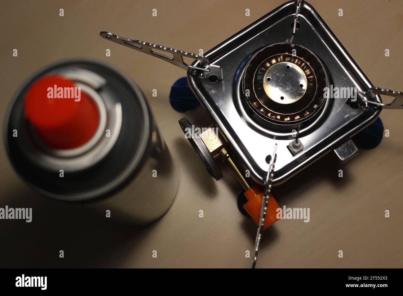 Portable Gas Burner With Gas Cartridge Top View Stock Photo Stock Photo ...