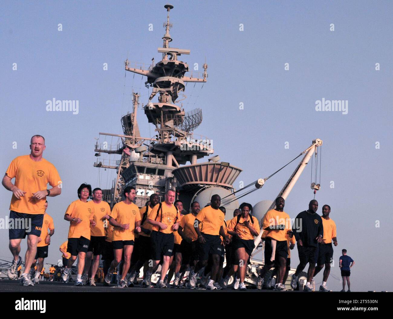 flight deck, formation, gear, physical, PT, run, training Stock Photo ...