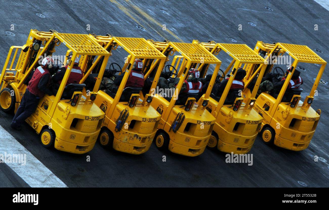 flight deck, Forklift, Mediterranean Sea, U.S. navy , USS Dwight D ...