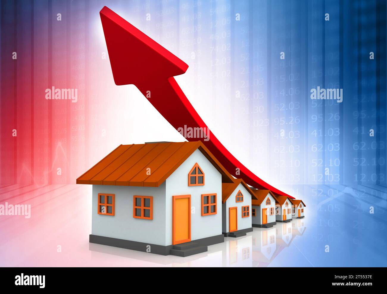 House with arrow graph. Real estate growth graph. 3d illustration Stock ...