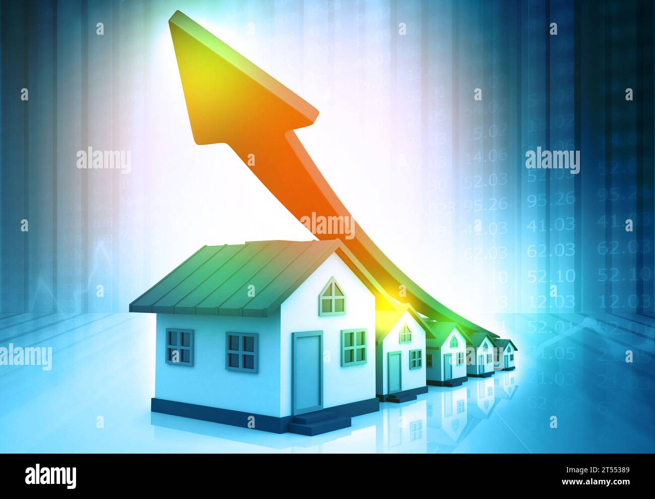 House with arrow graph. Real estate growth graph. 3d illustration Stock Photo - Alamy