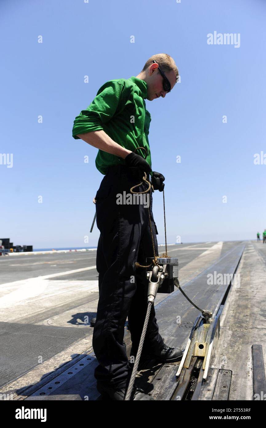 flight deck, Sailors, tests catapult deck tension, USS Dwight D ...