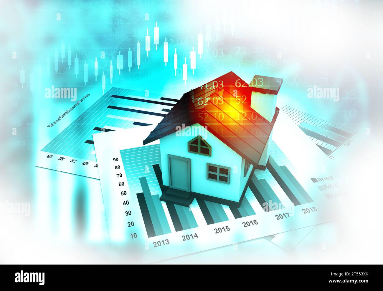 House on graph and charts background. 3d illustration Stock Photo - Alamy